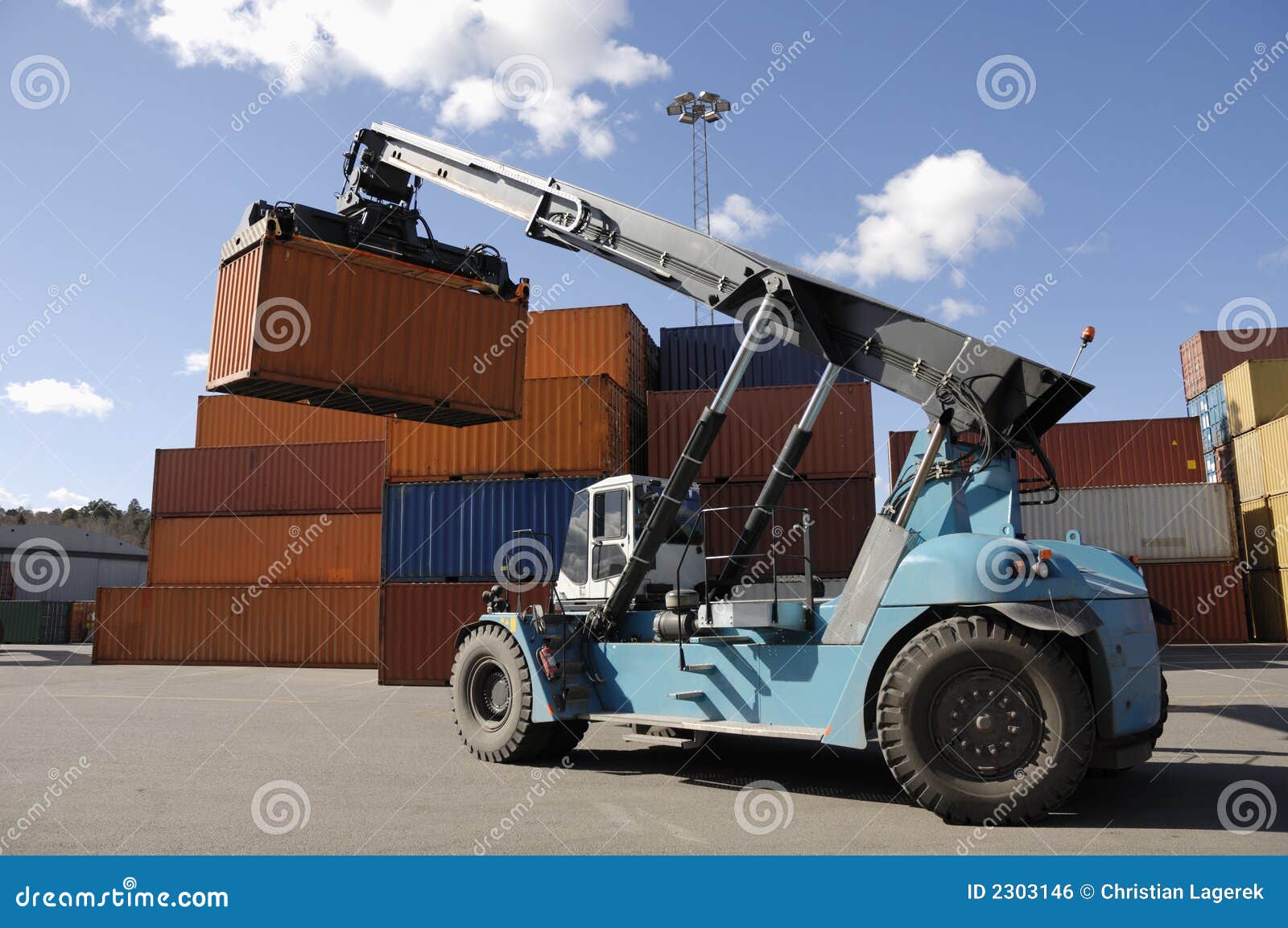 Forklift Stacking Containers Stock Photo - Image of blue, industry: 2303146