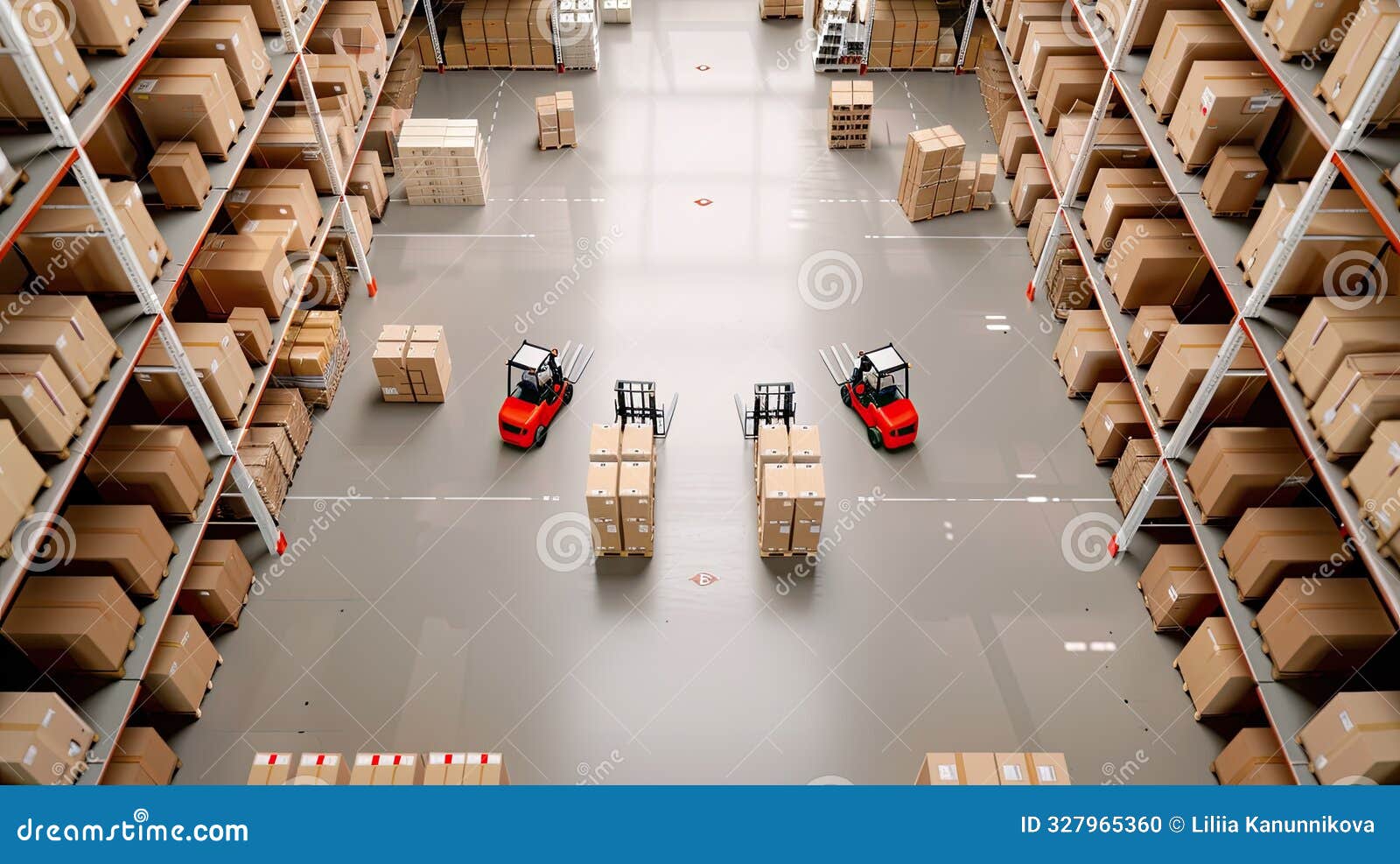 Forklift Stands In A Warehouse Next To Pallets. Pallet Stacker Truck ...