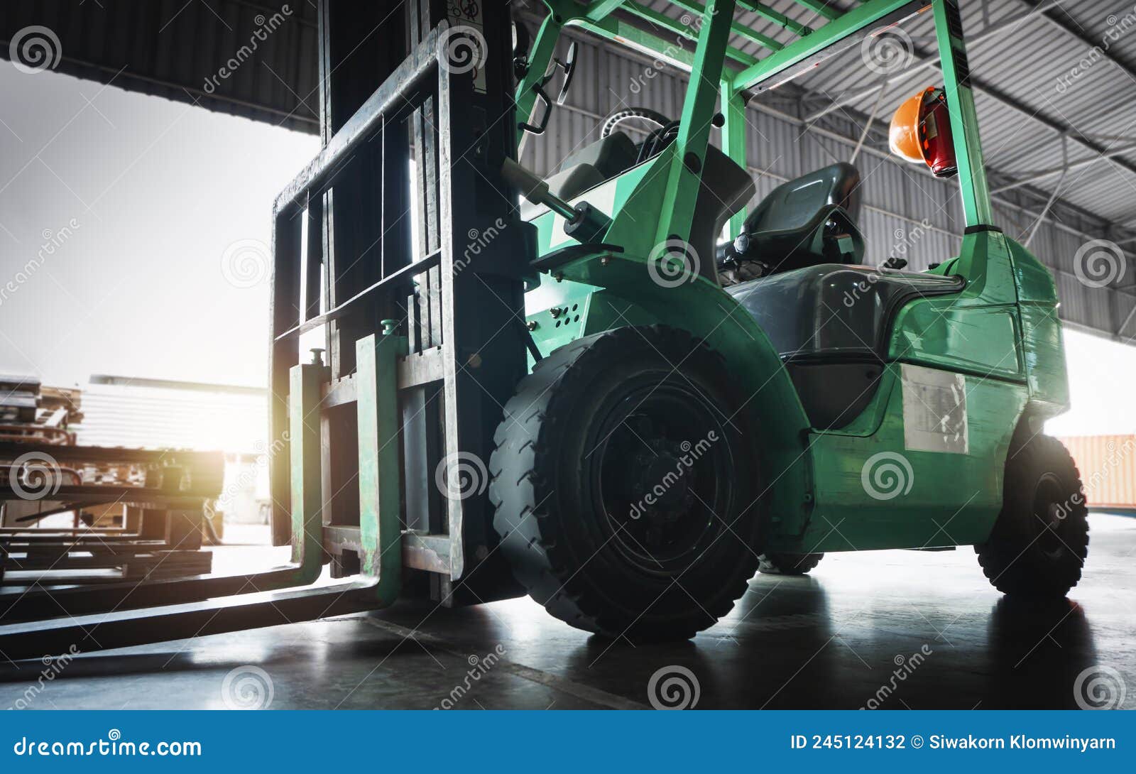 Forklift Tractor Loading Packaging Boxes Into Shipping Container ...