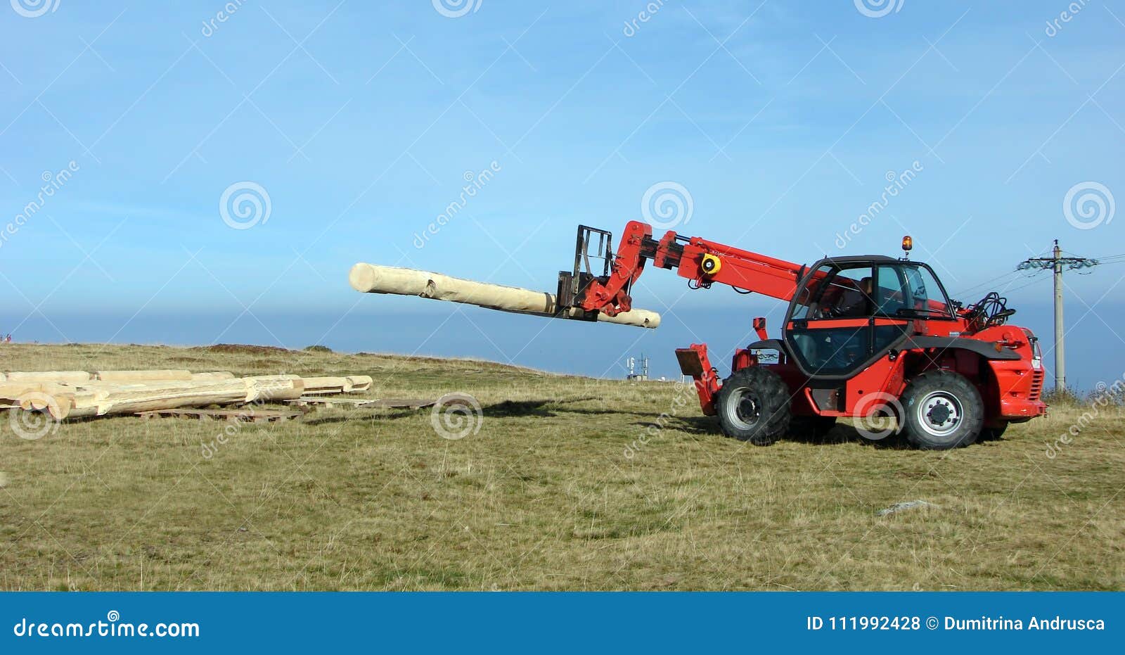 Red forklift logs stock photo. Image of loader, lift - 111992428