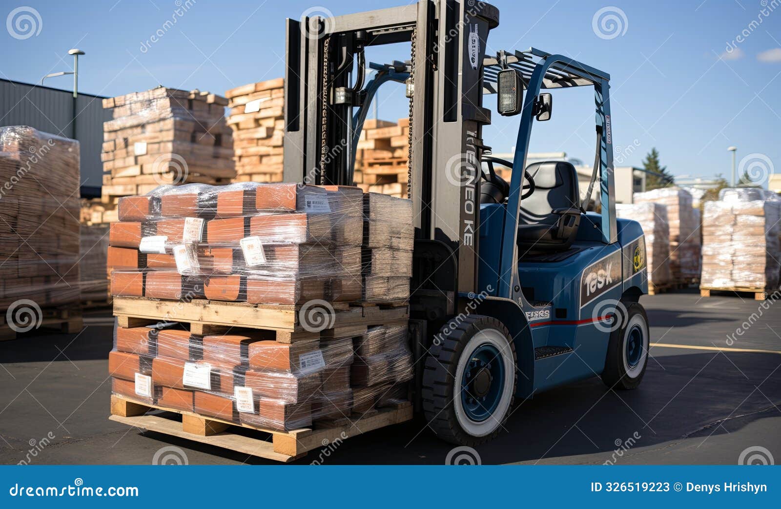 Forklift Transporting Stacked Pallets Stock Image - Image of moving ...