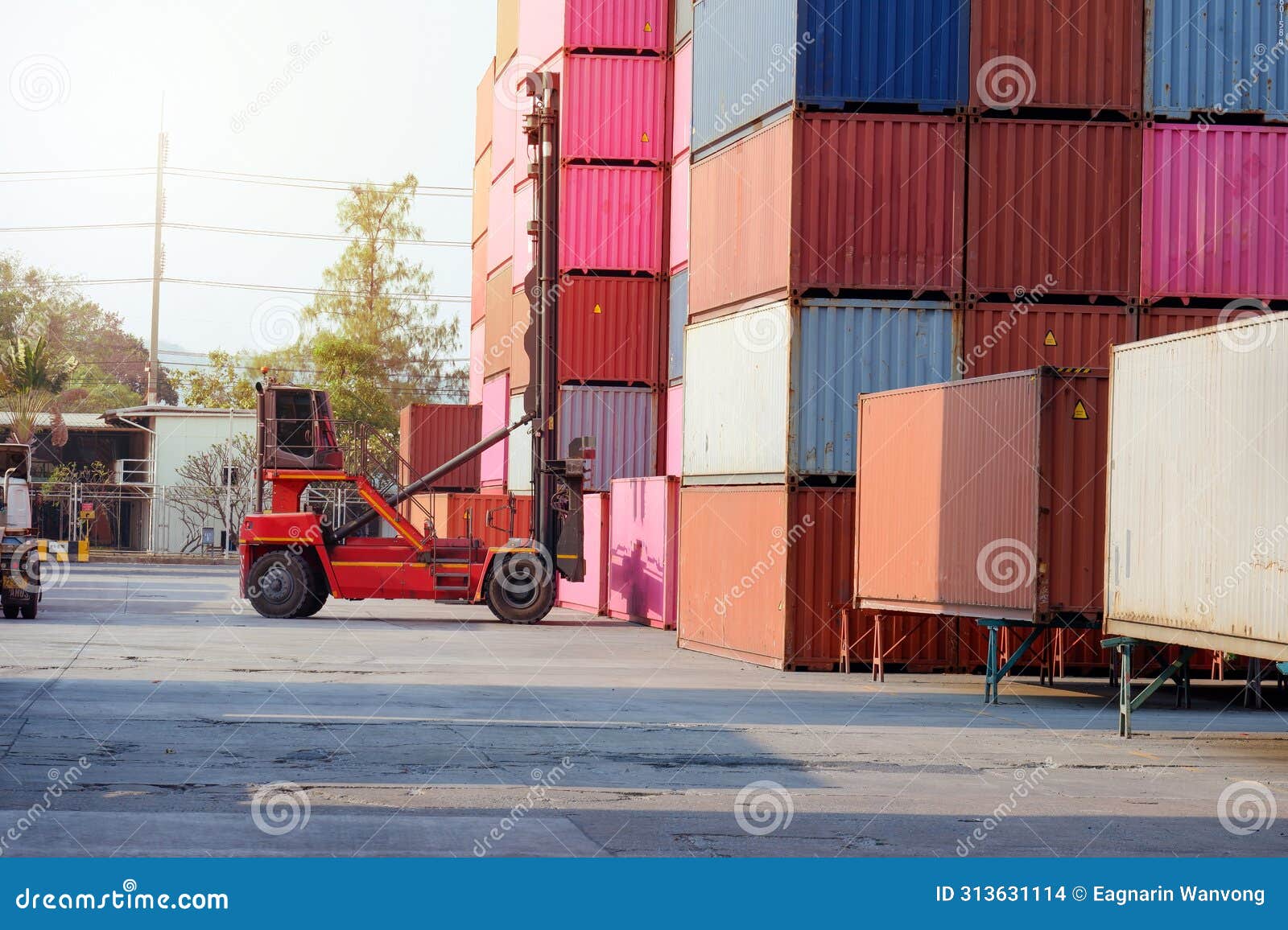 Forklift Truck Handling Cargo, Container Boxes in Logistics Shipping ...