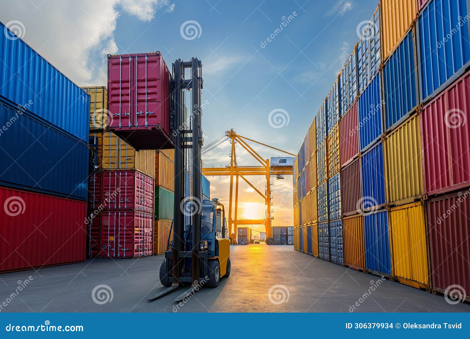 Forklift Truck Handling Cargo Shipping Container Box in Logistic ...