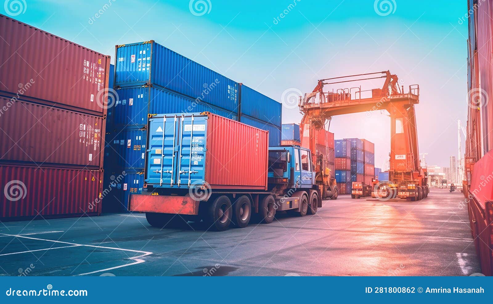 Forklift Truck Handling Cargo Shipping Container Box in Logistic ...