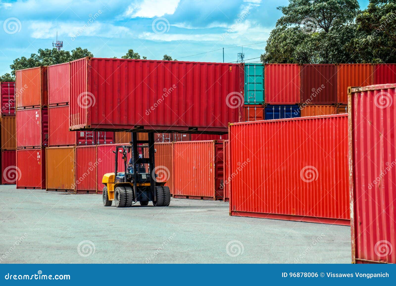 Forklift Truck Lifting Cargo Container Stock Photo - Image of transport ...