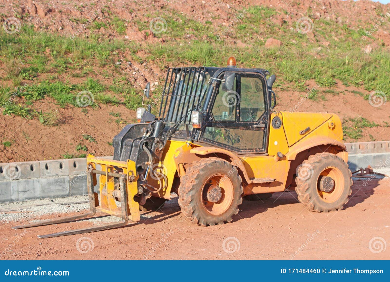 Forklift Truck on a Road Construction Site Stock Photo - Image of ...