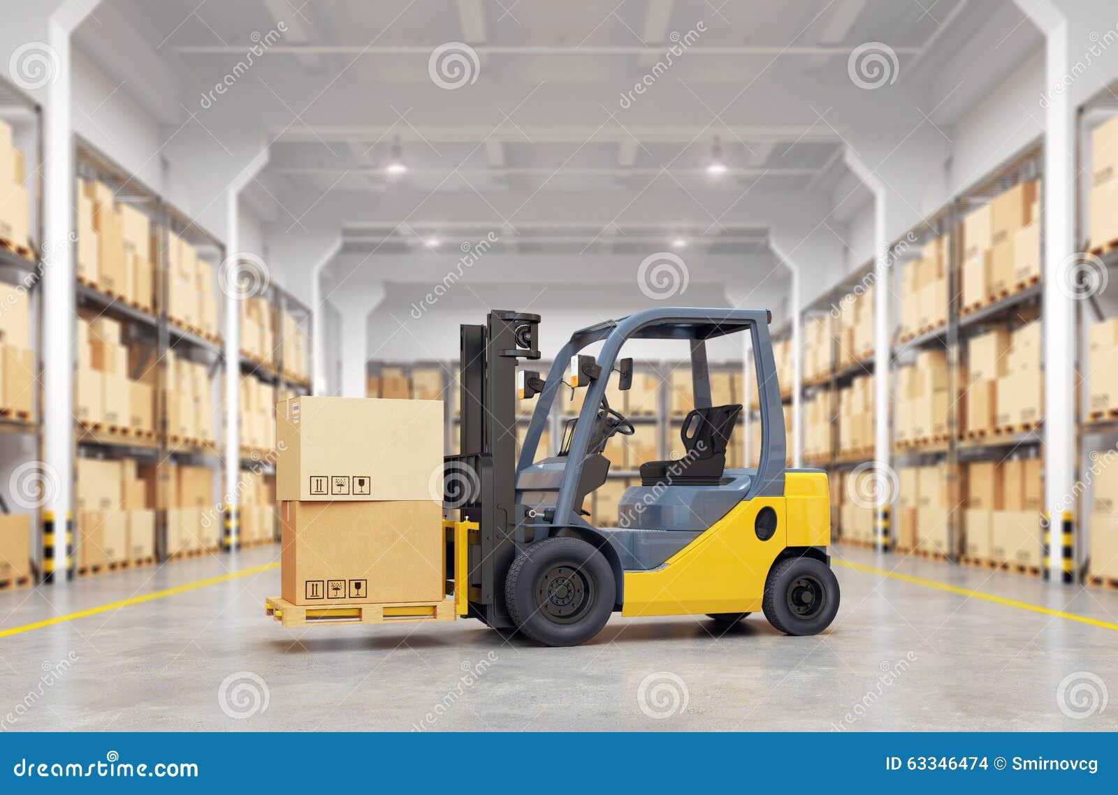 Forklift Truck in Warehouse. Stock Illustration - Illustration of rack ...