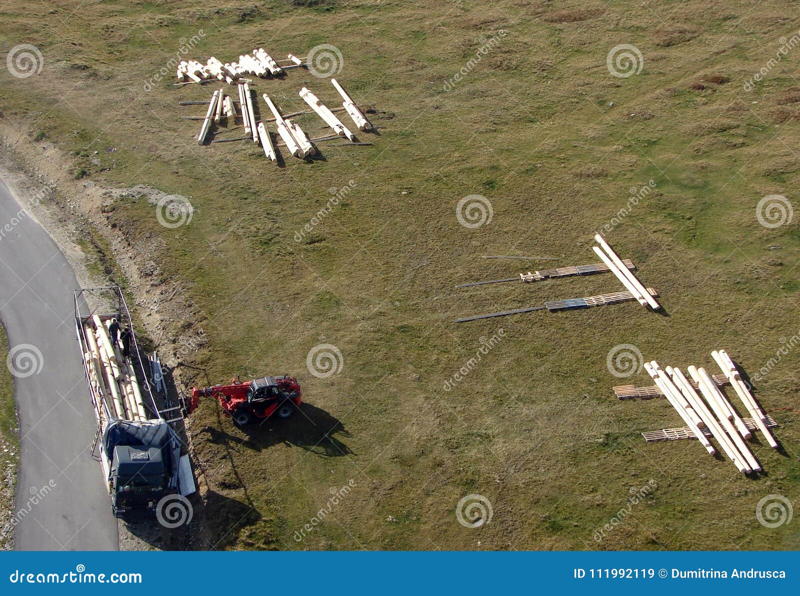 Forklift unload logs stock image. Image of brown, lifting - 111992119