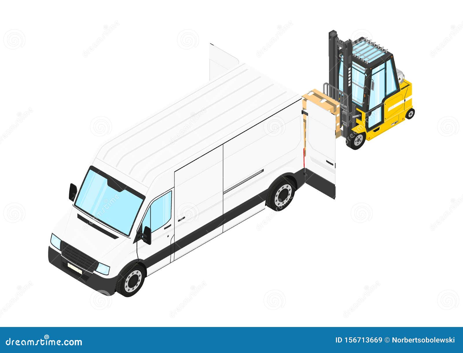 Forklift Unloading Cargo from the Van. Stock Vector - Illustration of ...