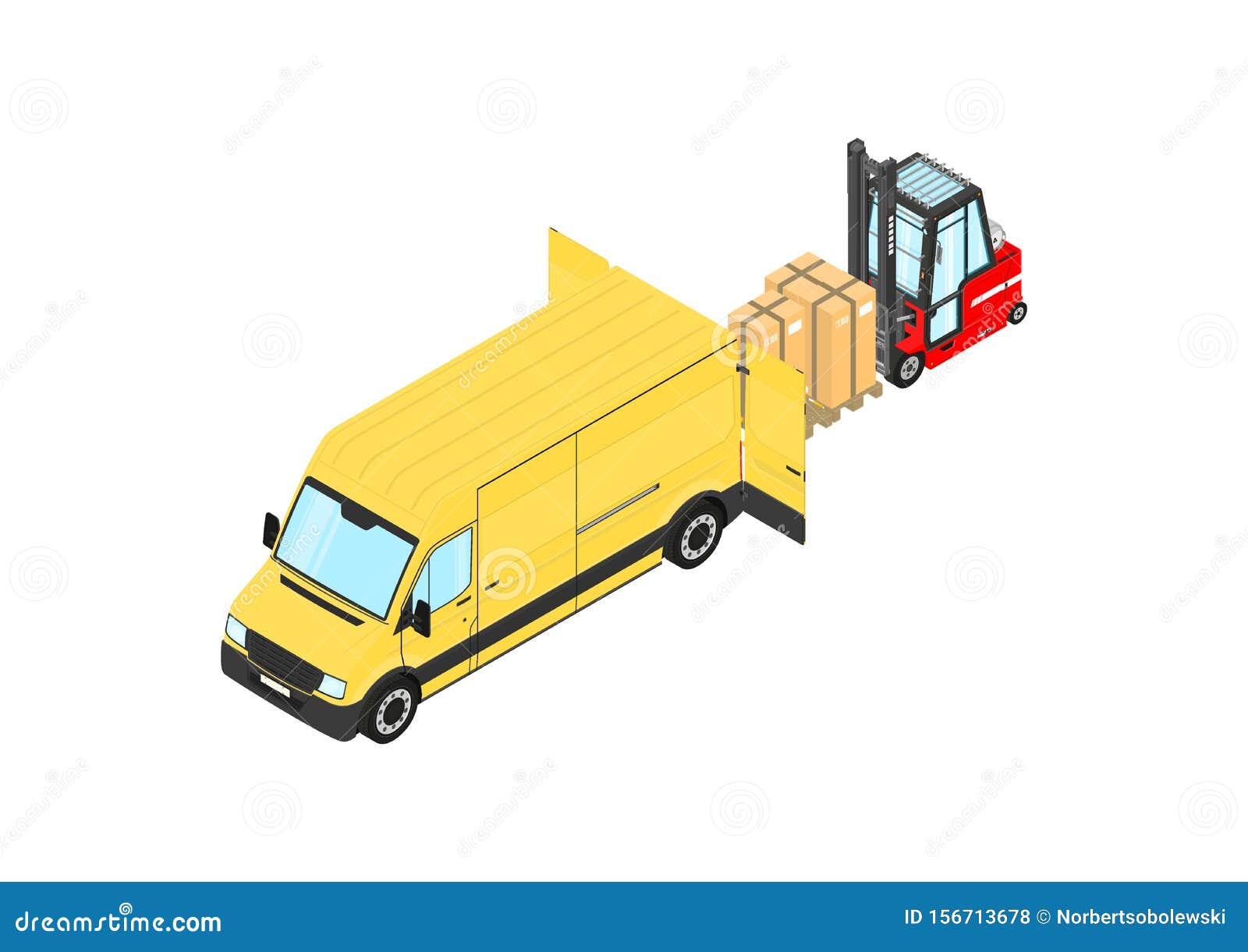 Unloading Of Sea Cargo Containers By A Forklift. Cartoon Vector ...