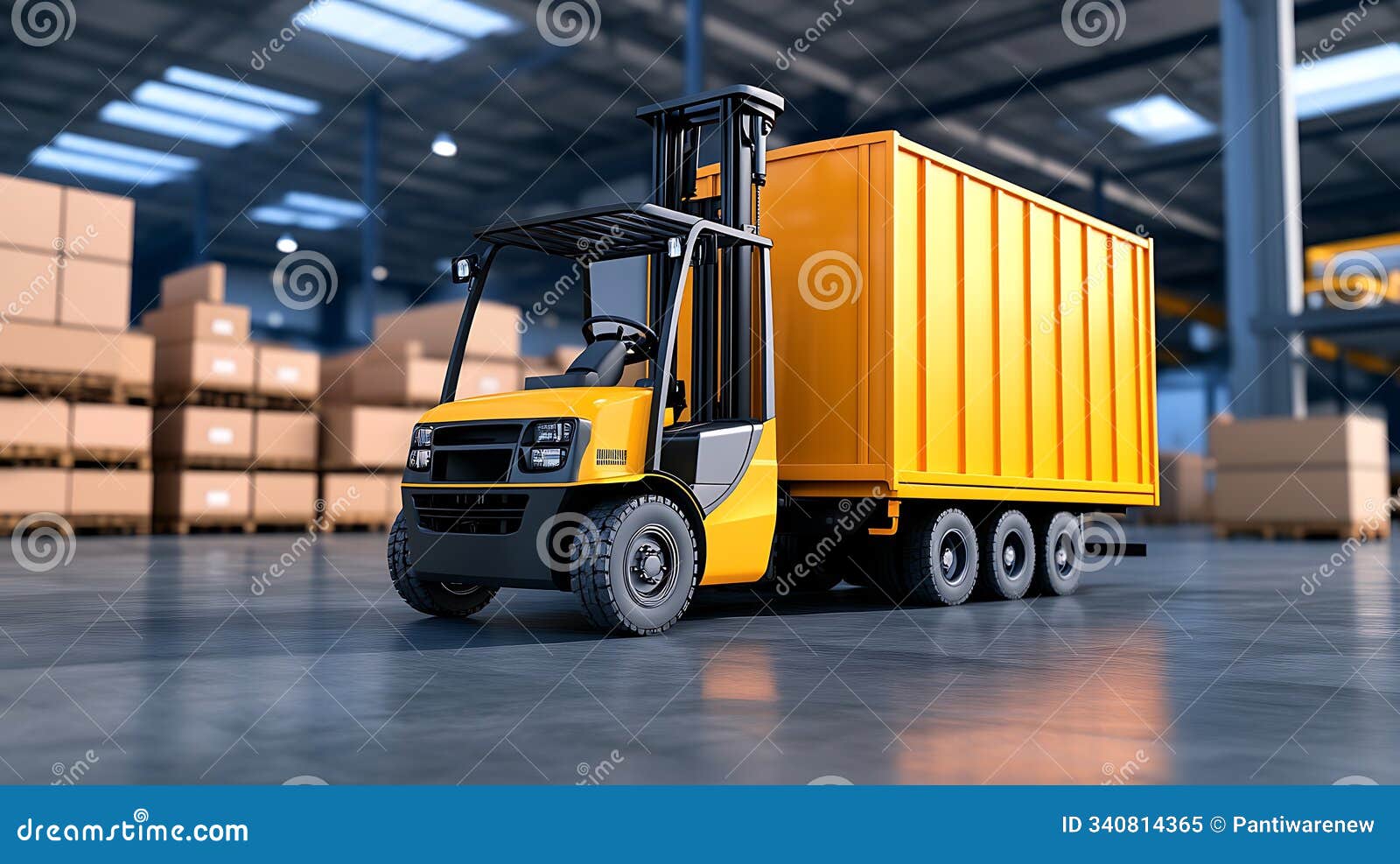Forklift Unloading Cargo From The Van. Vector Illustration ...