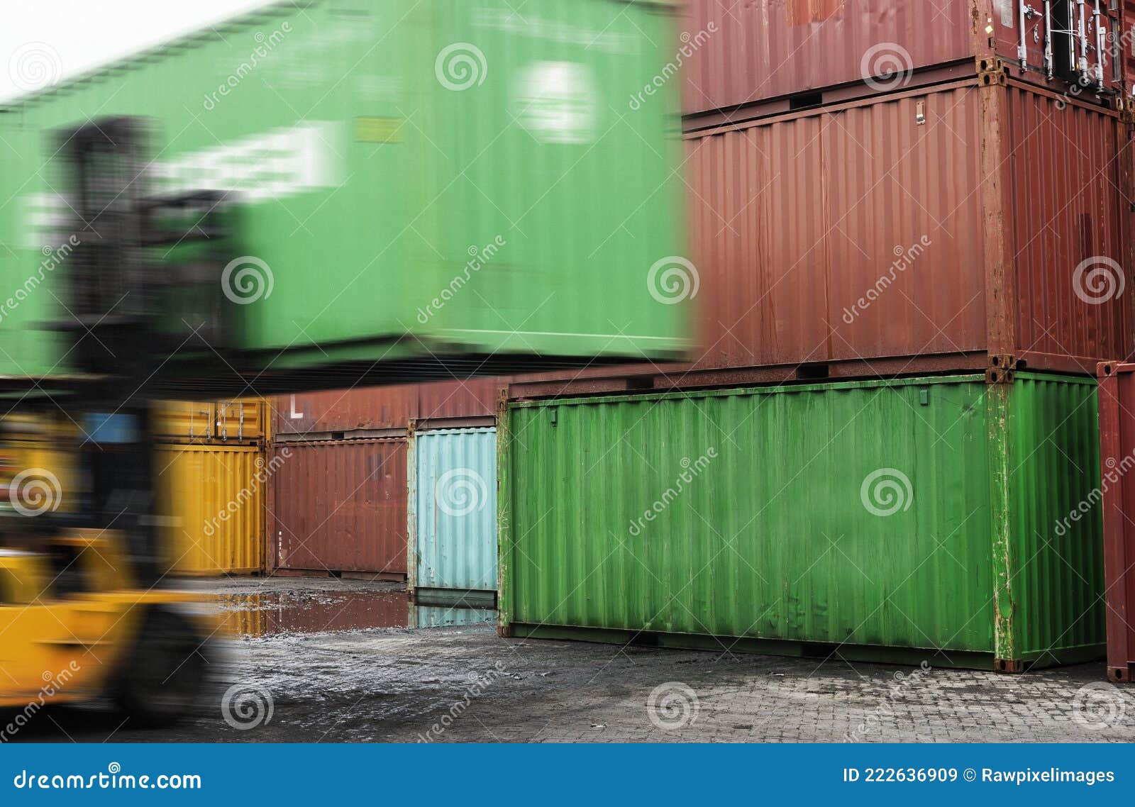 Forklift Unloading a Container Box Stock Image - Image of freight, lift ...