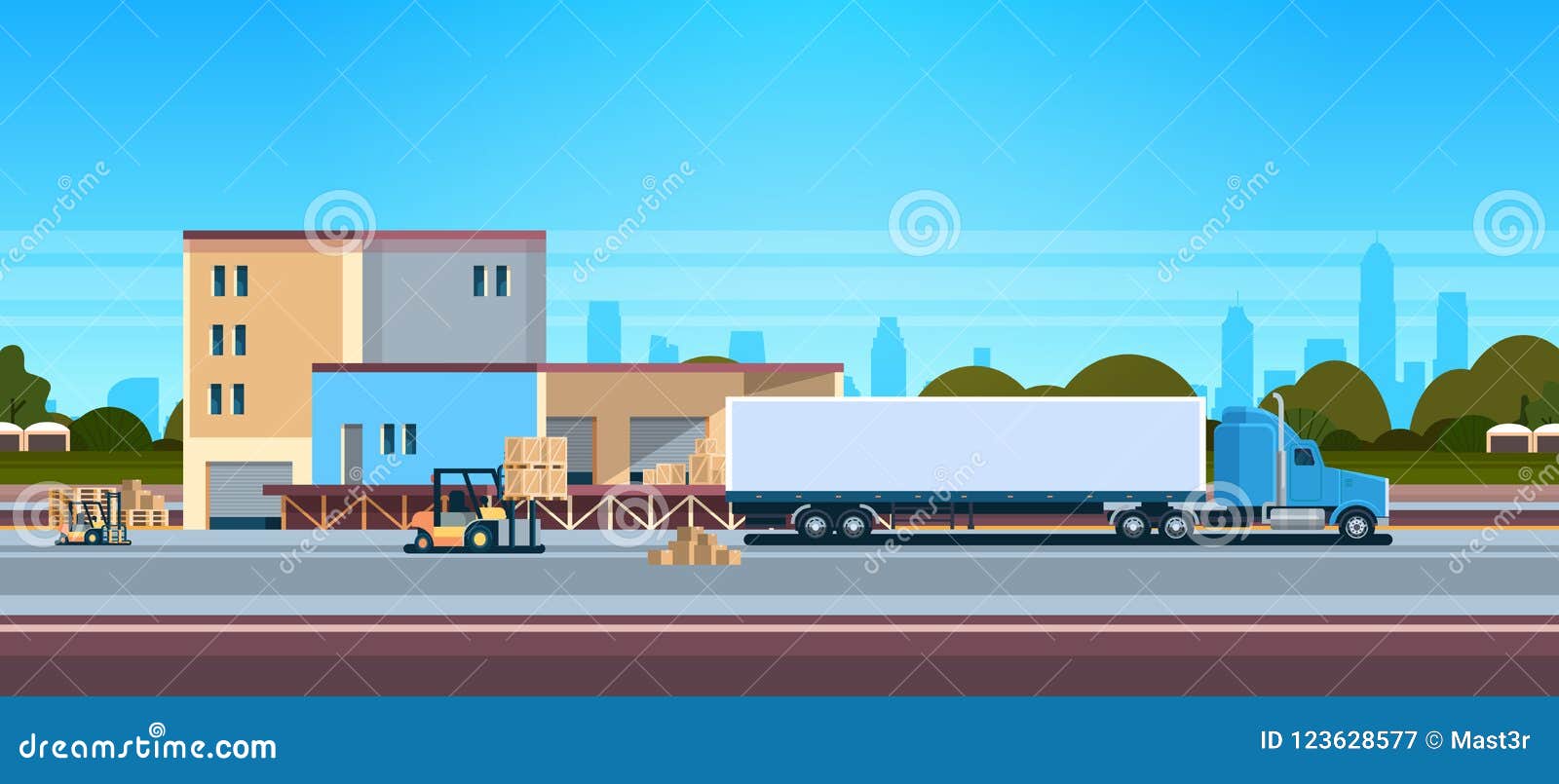 Forklift Unloading Cargo From The Van. Cartoon Vector | CartoonDealer ...