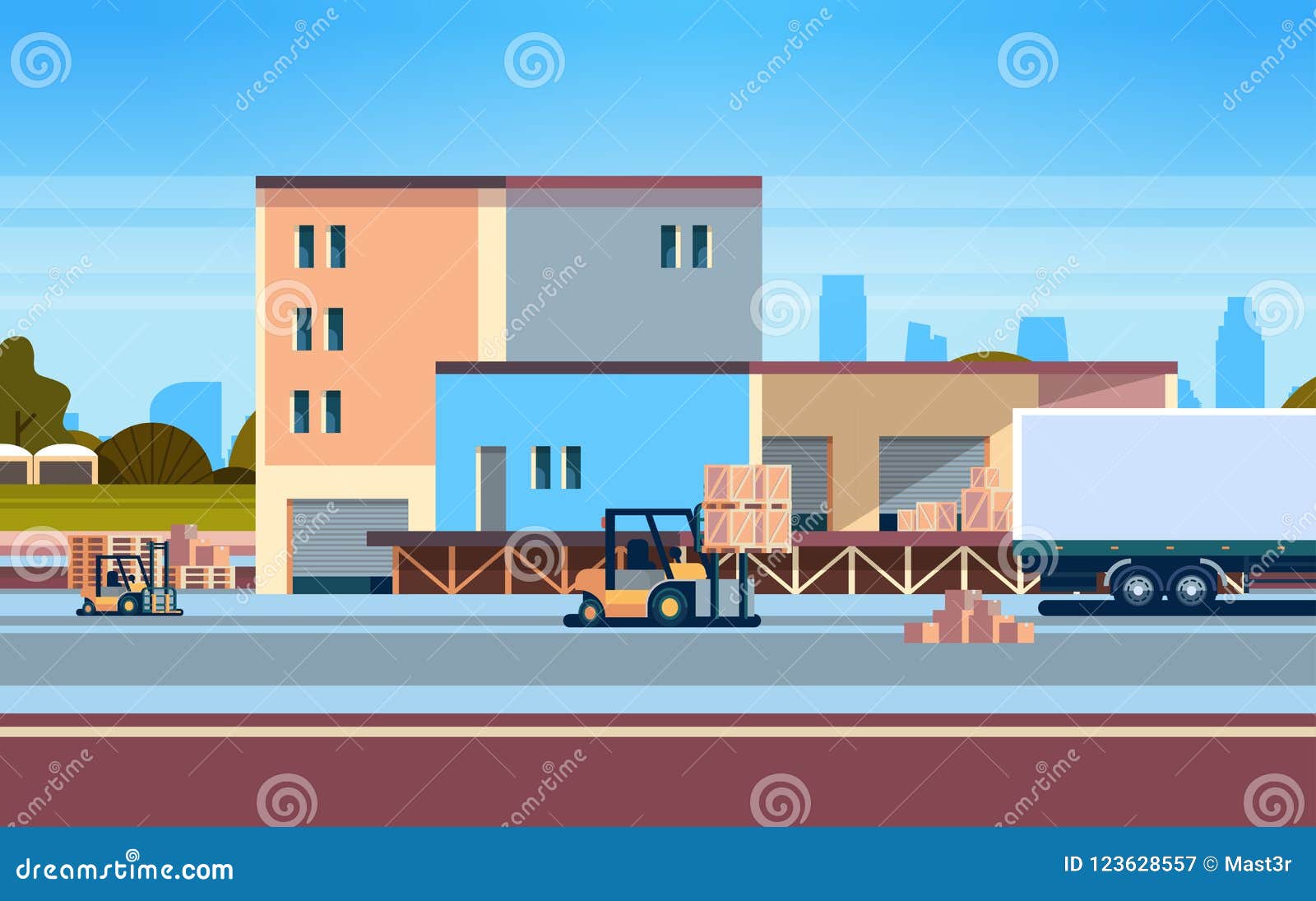 Forklift Unloading Loading Semi Trailer Outdoor Warehouse International ...