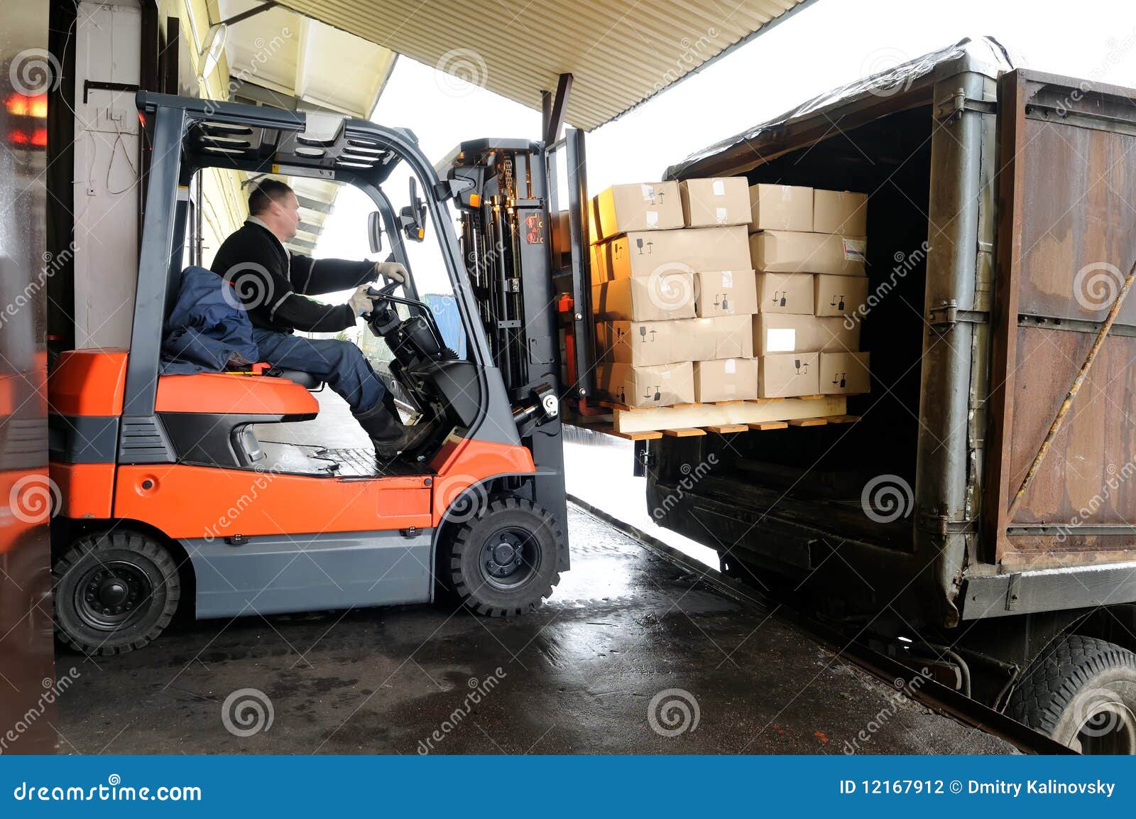Forklift in warehouse stock photo. Image of container - 12167912