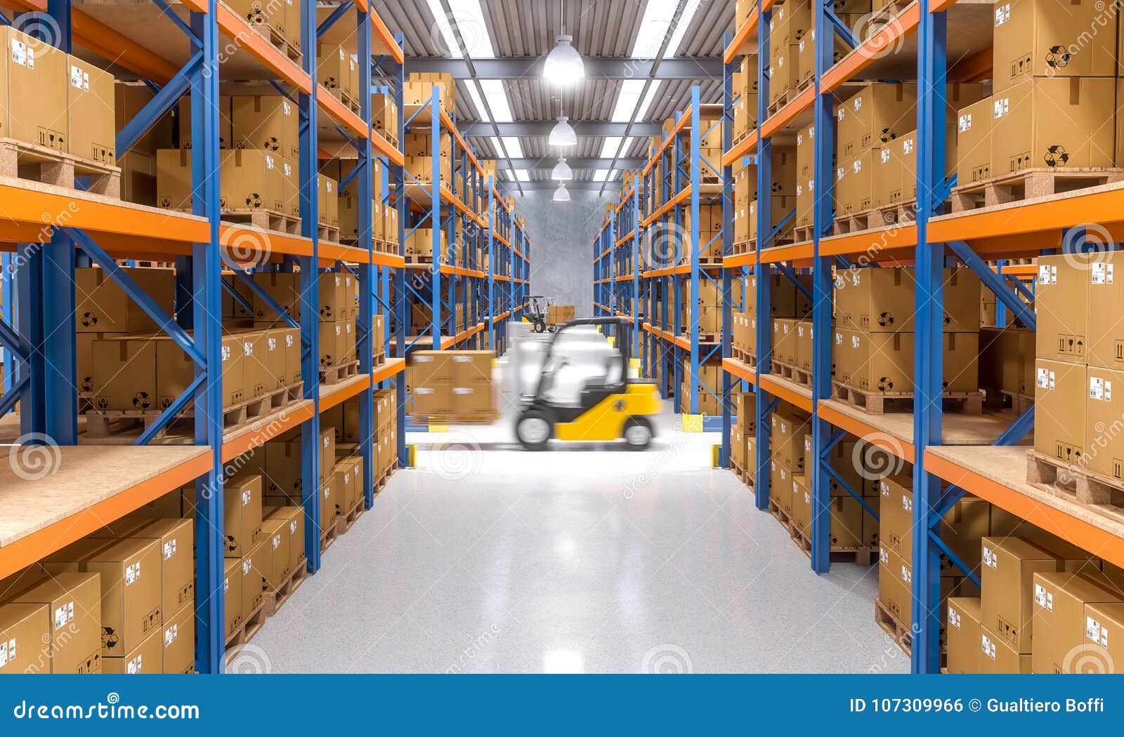 Forklift in warehouse stock illustration. Illustration of indoor ...