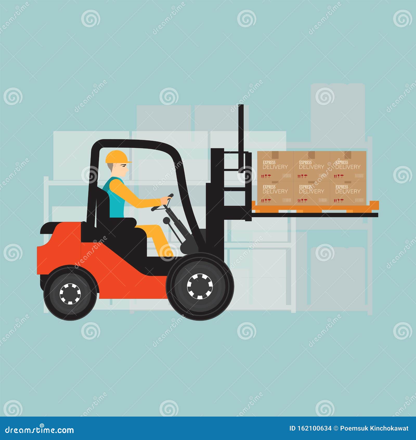 Forklift in Warehouse Isolated on Background Stock Vector ...