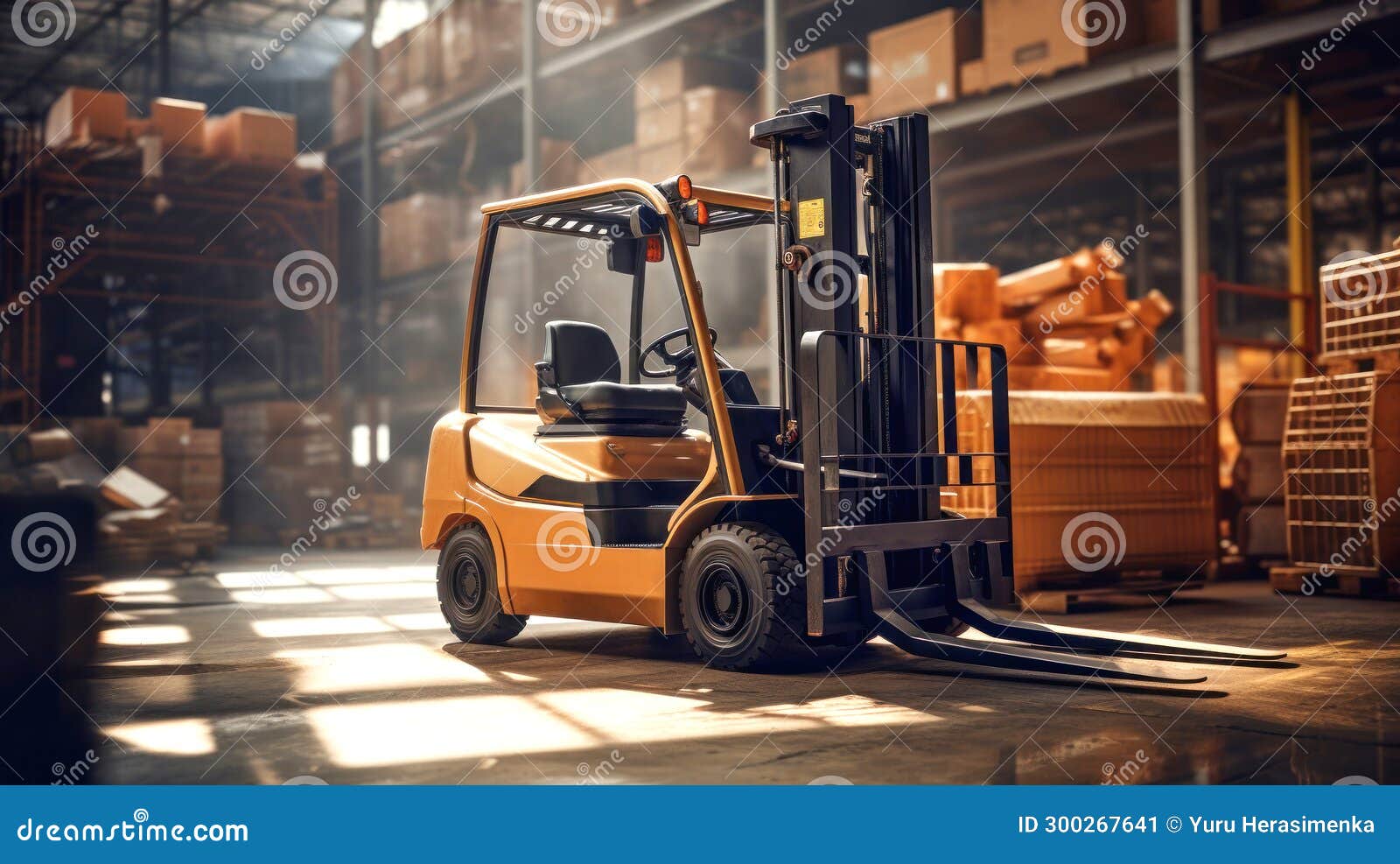 Forklift in a Warehouse. Lifting and Moving Loads Stock Illustration ...
