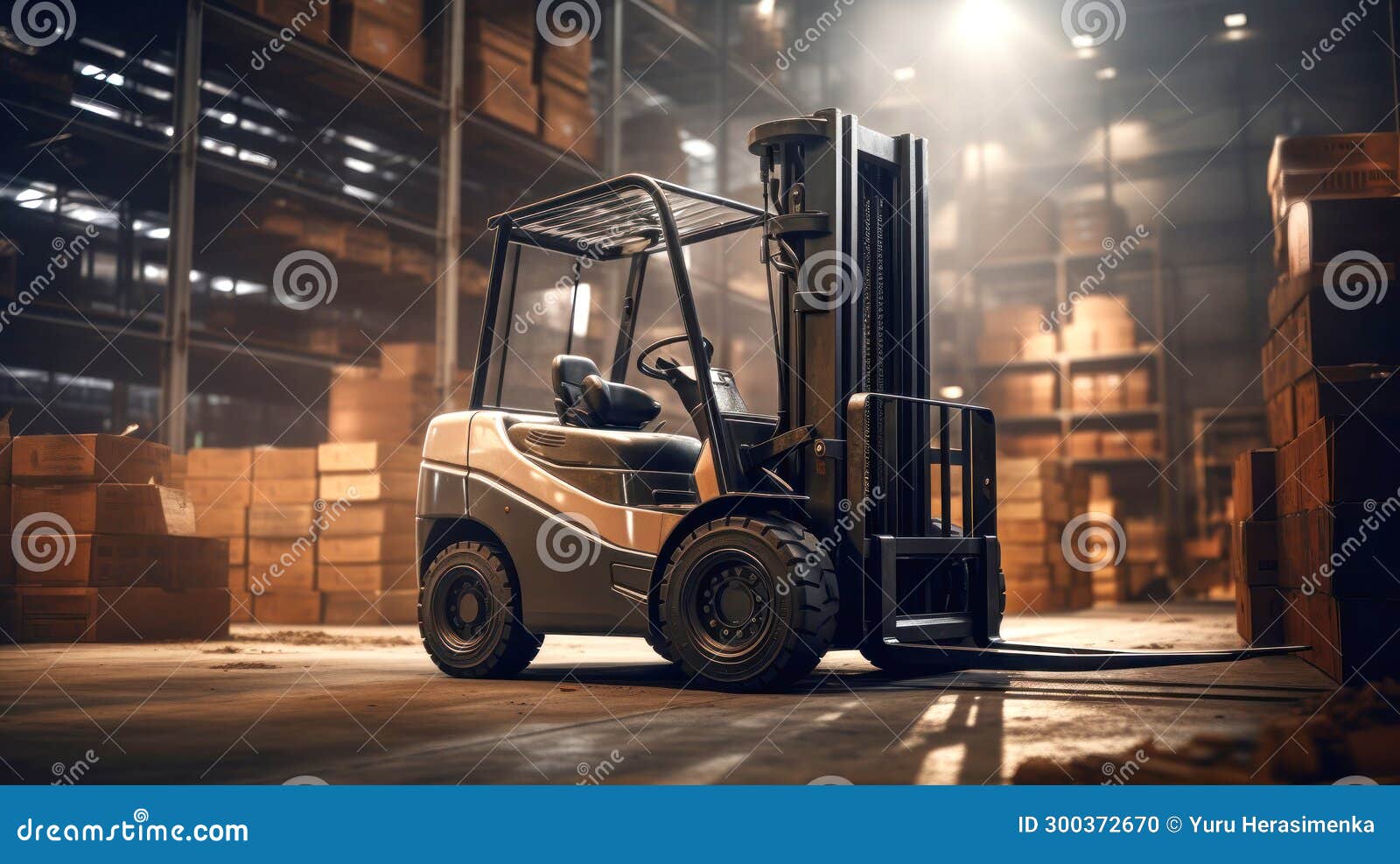 Forklift in a Warehouse. Lifting and Moving Loads Stock Illustration ...