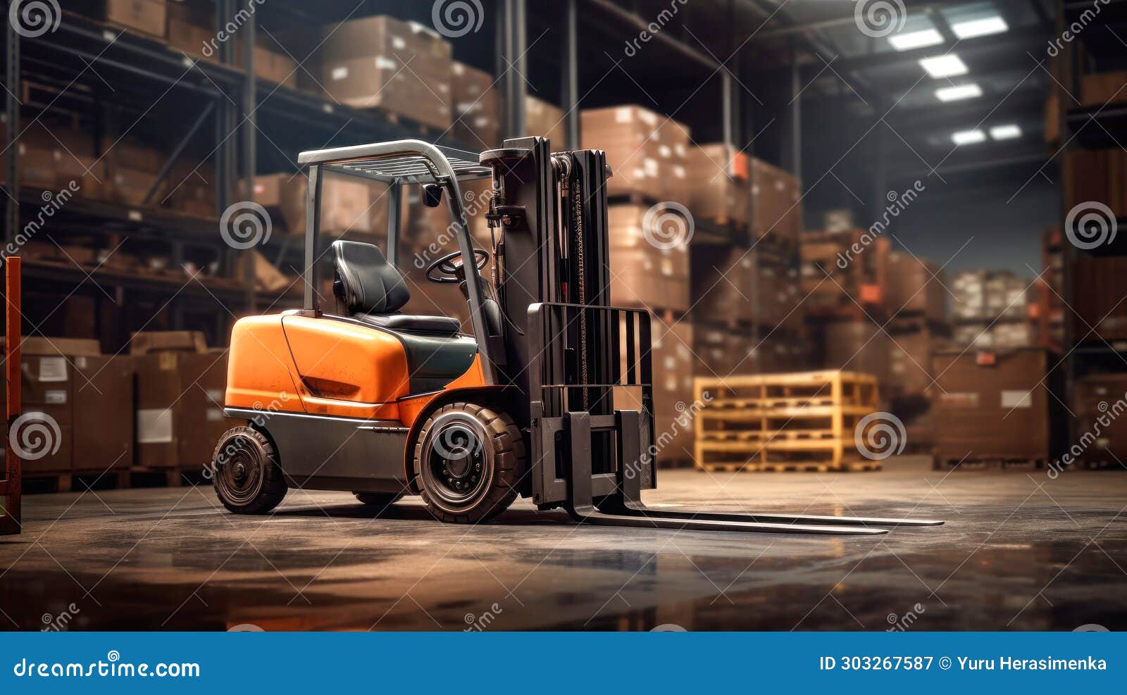 Forklift in a Warehouse. Lifting and Moving Loads Stock Illustration ...