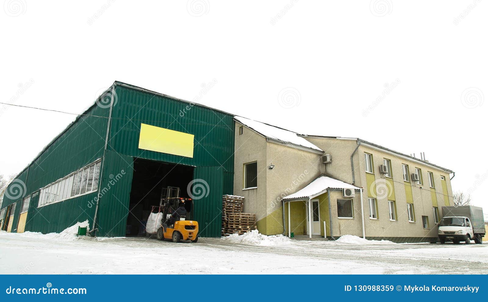 Forklift Work In The Warehouse For The Production Of Concrete Blocks ...