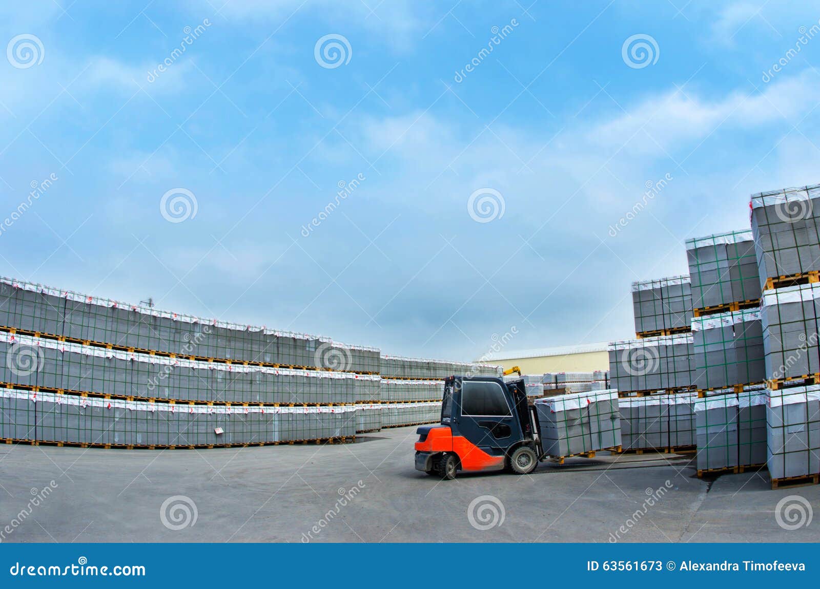 Forklift Work in the Warehouse for the Production of Concrete Blocks ...