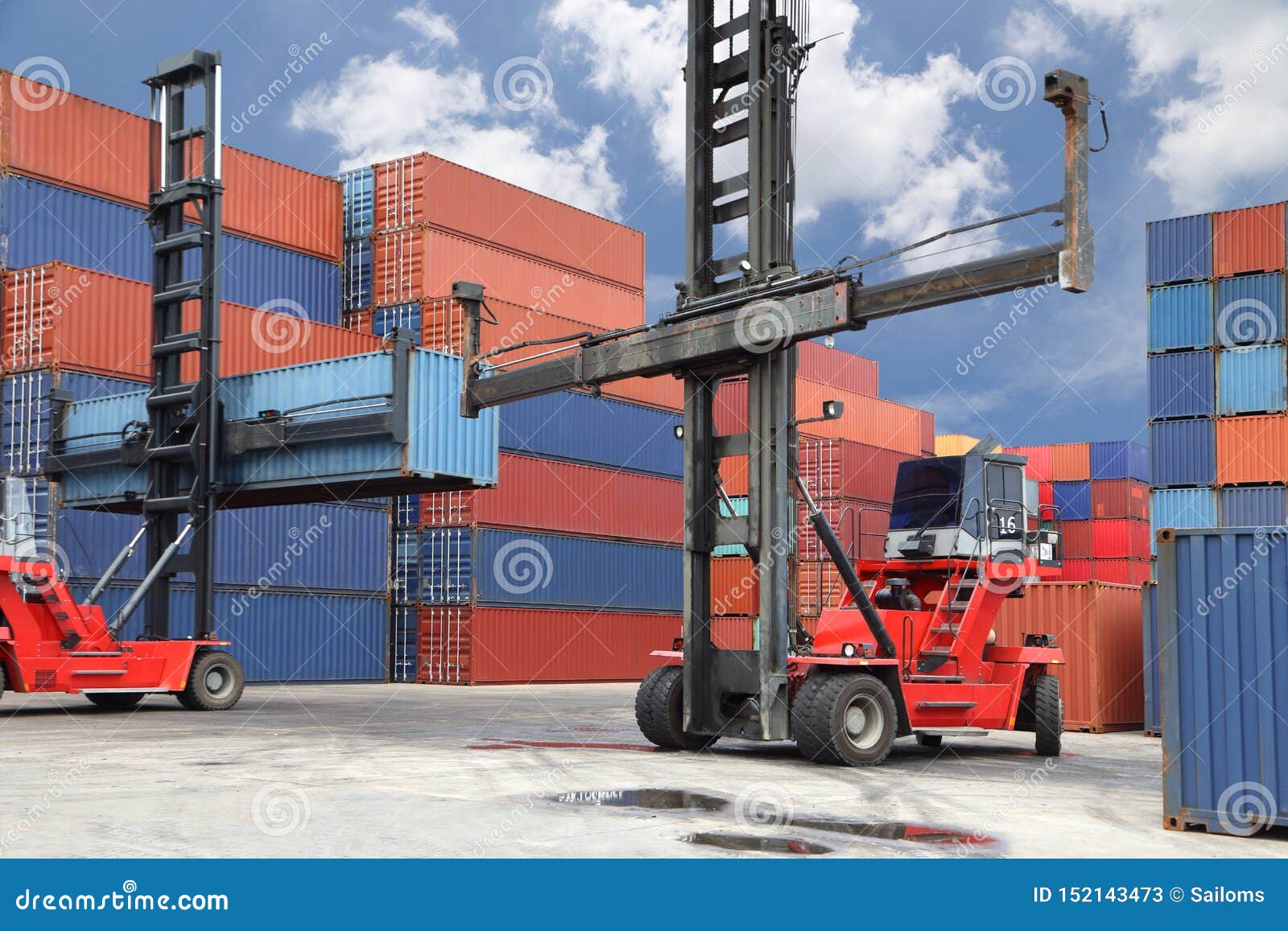 Forklift Working in Container Yard Stock Image - Image of equipment ...