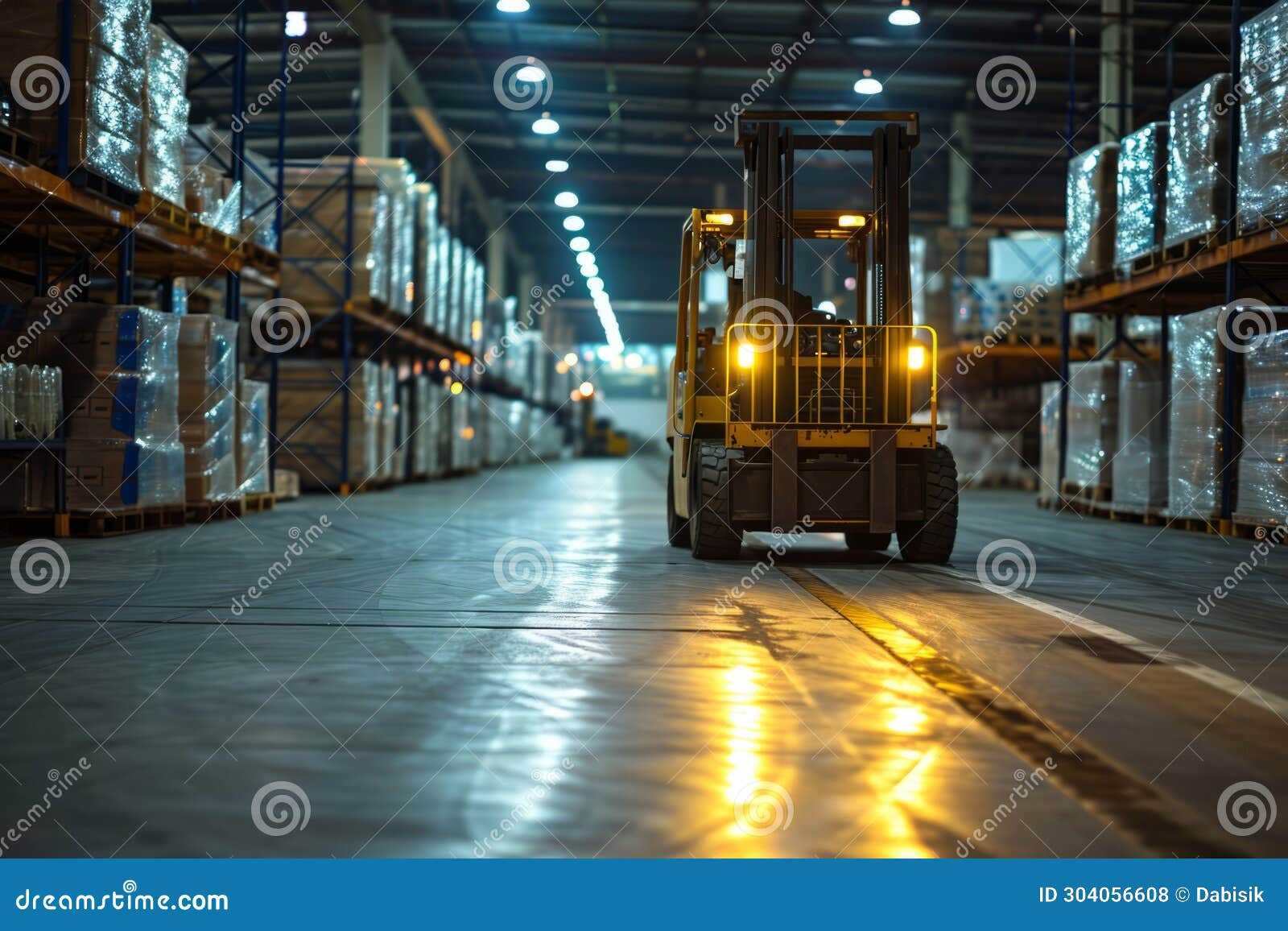 Forklift Working in Warehouse Stock Photo - Image of pallet, logistics ...