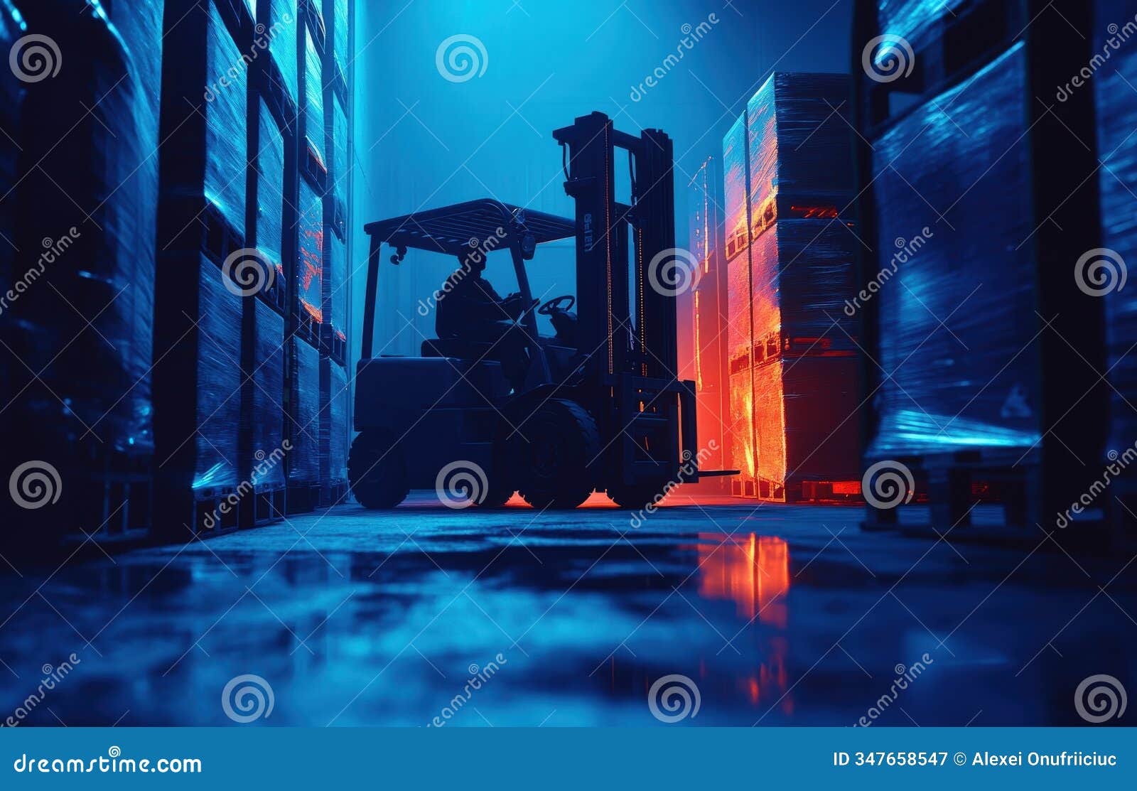 Forklifts Drive through a Warehouse Filled with Boxes Stock Image ...
