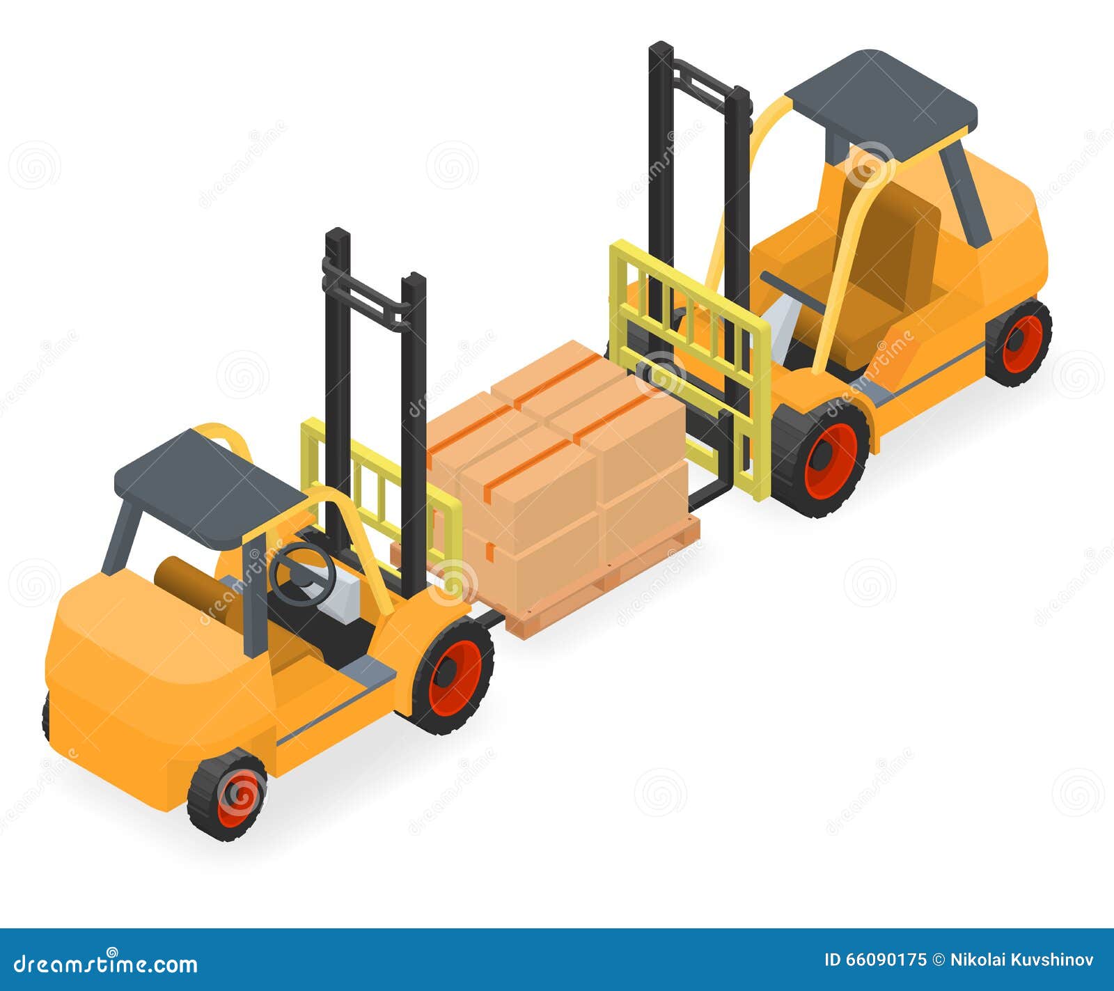 Forklift Elevate The Pallet With Cardboard Boxes Cartoon Vector ...