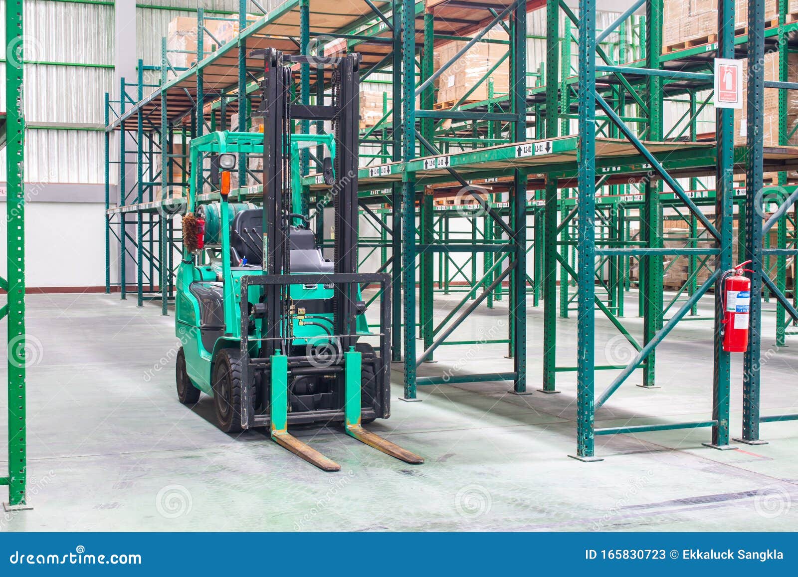 Forklifts with Rack and Shelf Inside Warehouse. Stock Image - Image of ...