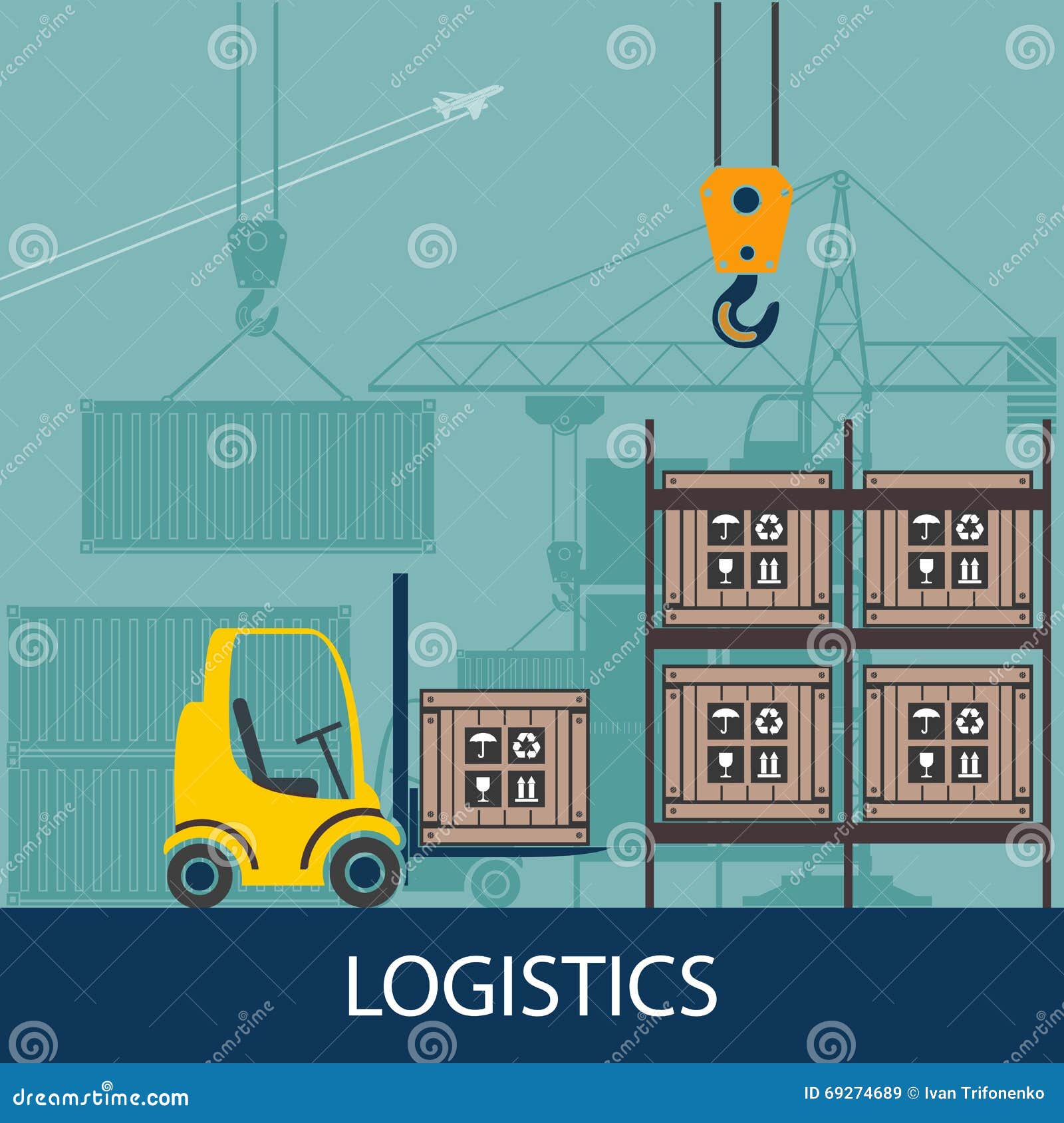 Forklifts in the Warehouse. Stock Vector - Illustration of mail, cargo ...