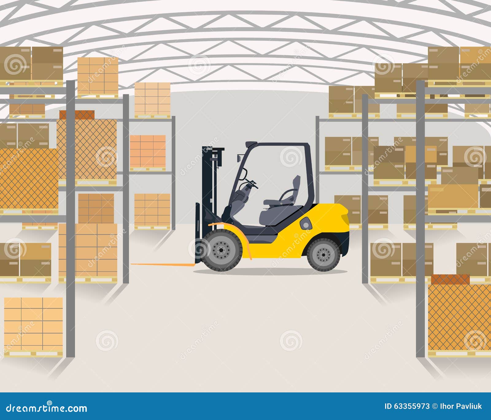 Forklifts In The Warehouse Cartoon Vector | CartoonDealer.com #63355973