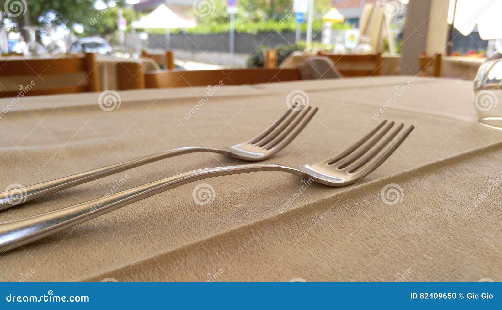 Forks on a table stock photo. Image of drink, cloth, restaurant - 82409650