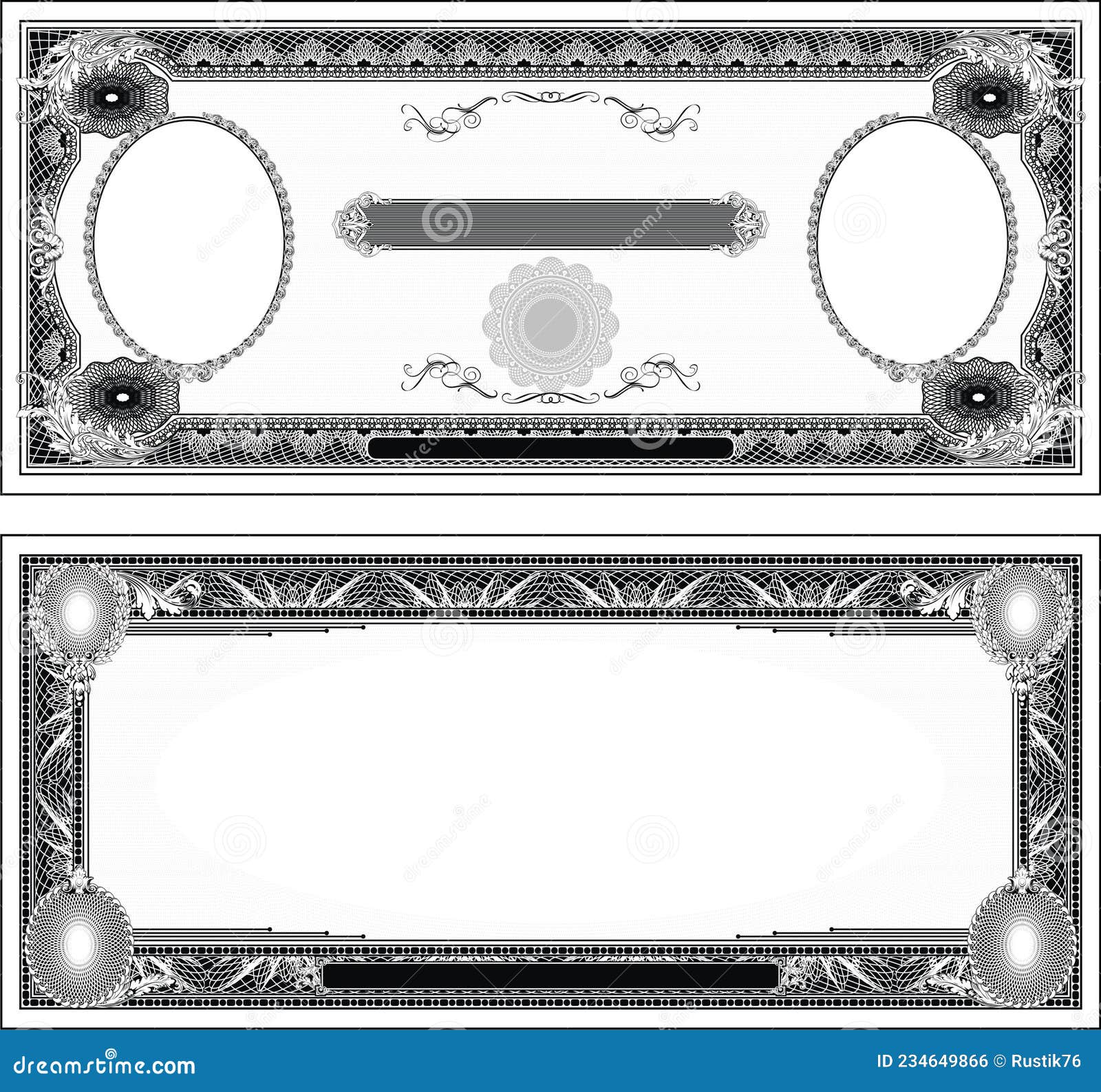 Blank for Banknote Obverse and Reverse with Two Portraits Black Stock ...