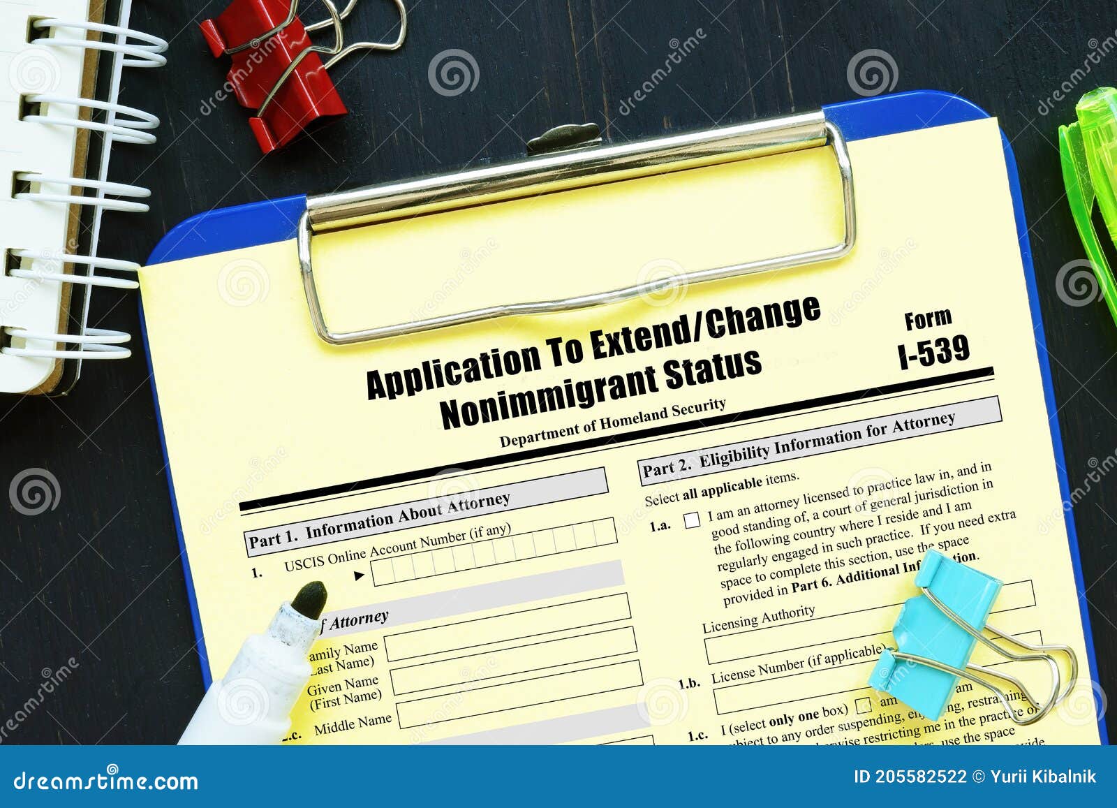 Form I-539 Application To Extend/Change Nonimmigrant Status Stock Photo ...