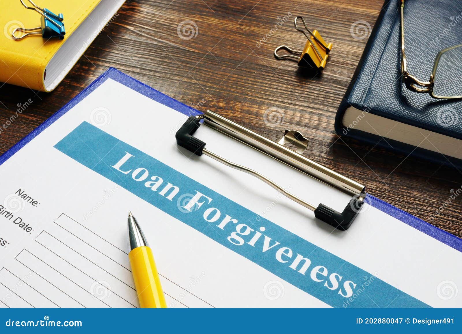 Form of Loan Forgiveness Agreement and Yellow Pen. Stock Image - Image ...