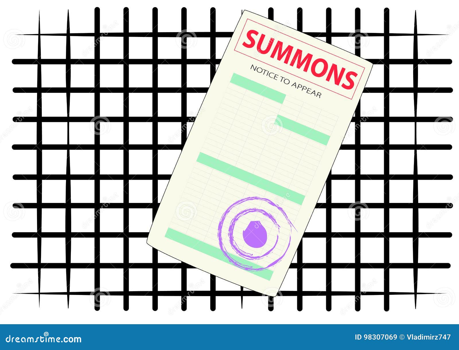 The Form Of The Summons On The Background Of Iron Bars Cartoon Vector ...