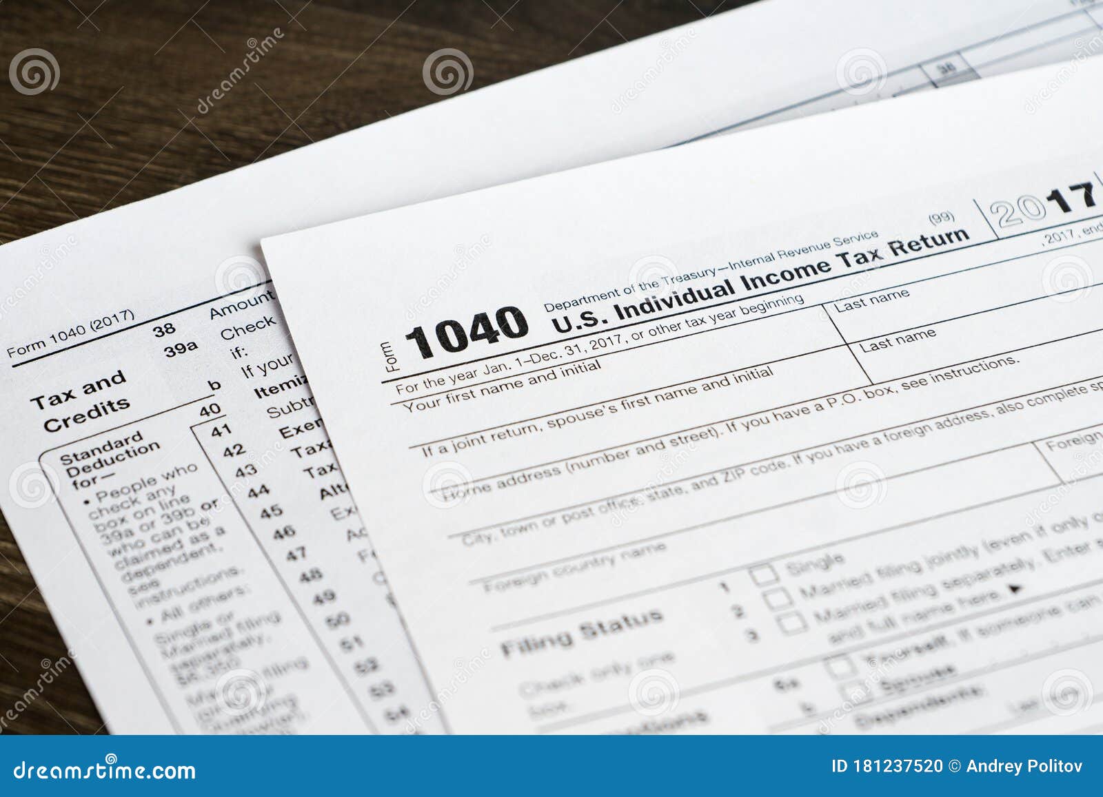 1040 Form with Tax and Credits Section Editorial Image - Image of ...