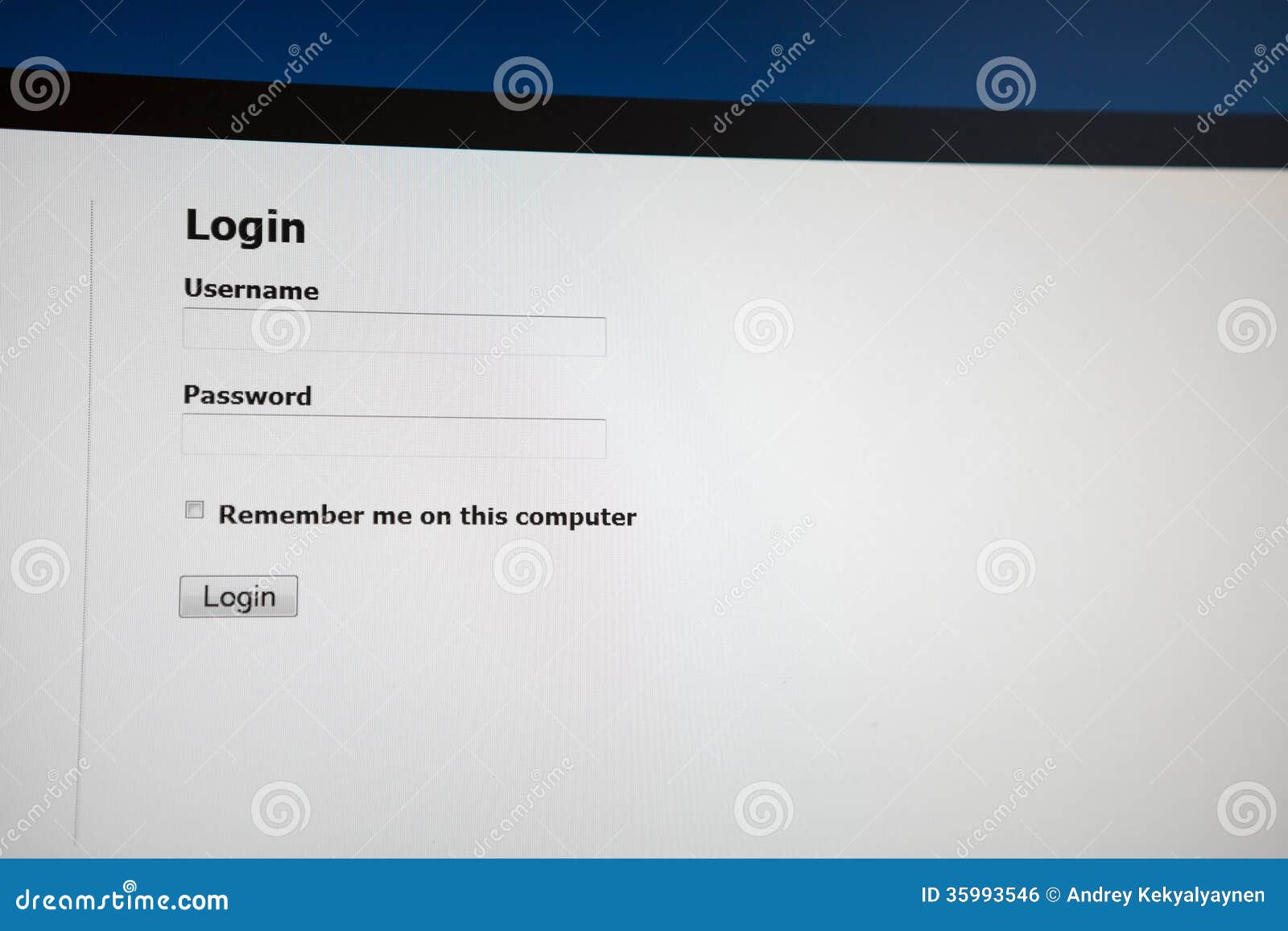 Form To Enter Login and Password on Web Page Stock Photo - Image of ...