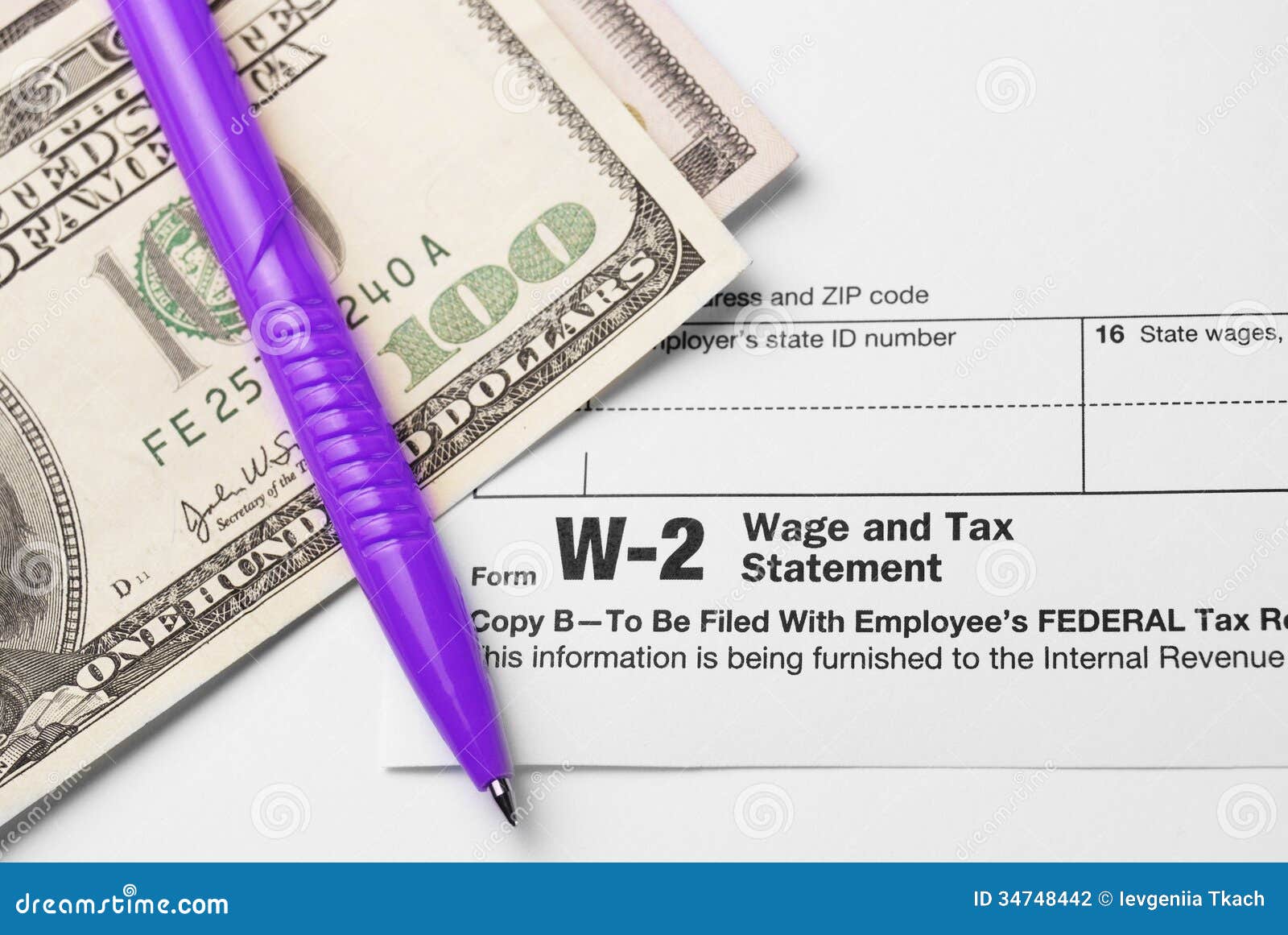Form W-2 Wage and Tax Statement Stock Photo - Image of office, file ...