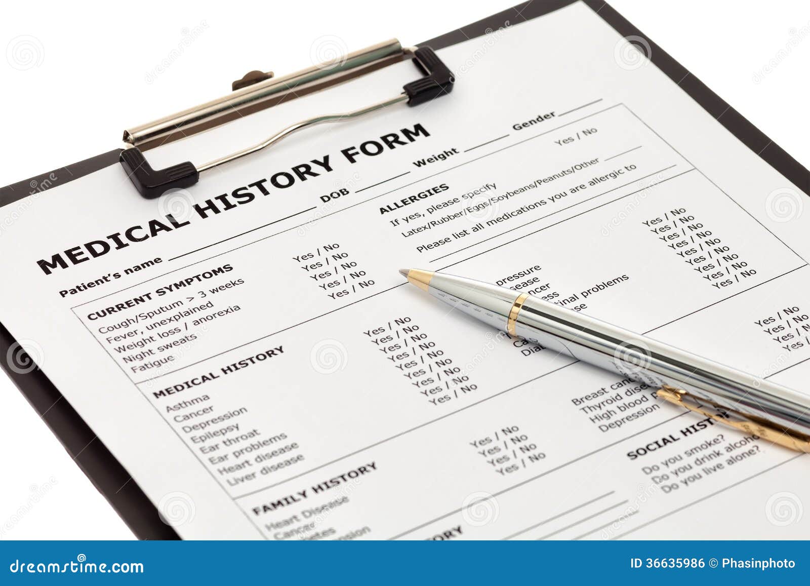 Forma Paciente Del Historial Médico Foto de archivo - Imagen de blanco ...