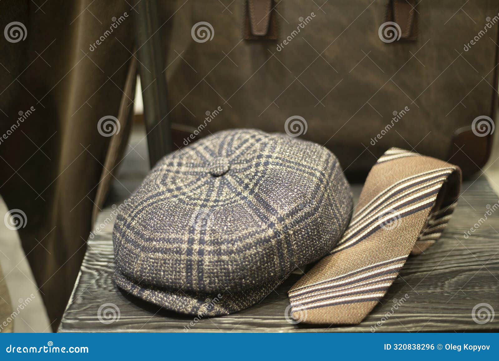 Formal Clothes. Cap and Tie on Display Stock Photo - Image of menswear ...