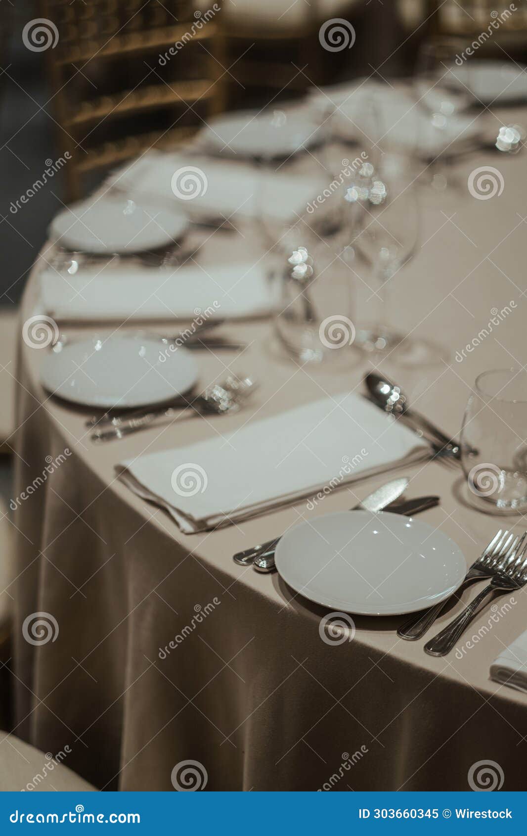 Formal Dining Table Set Up with White Plates and Silverware Stock Image ...