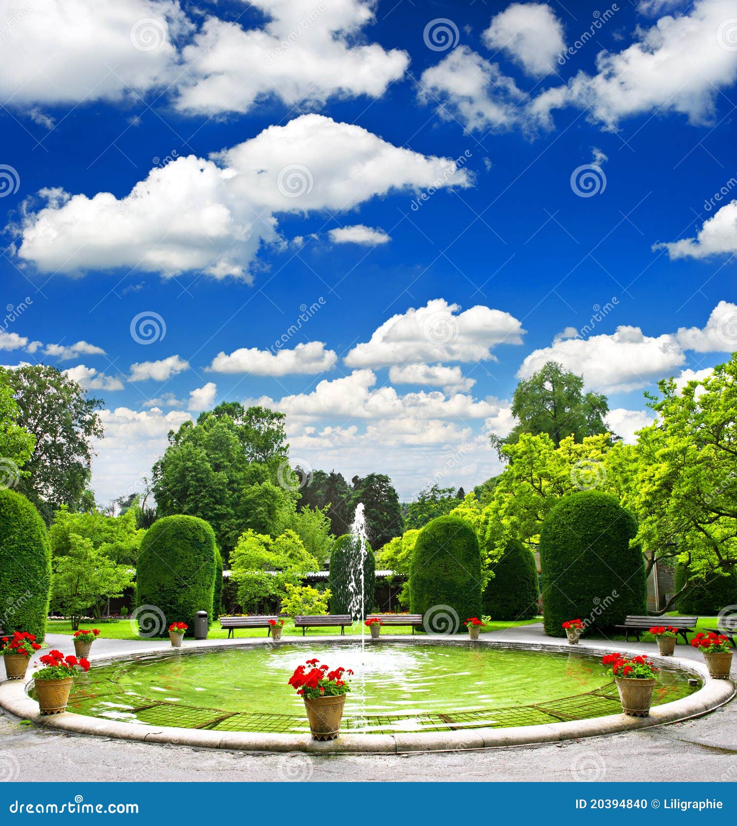 Formal garden. public park stock photo. Image of clouds - 20394840