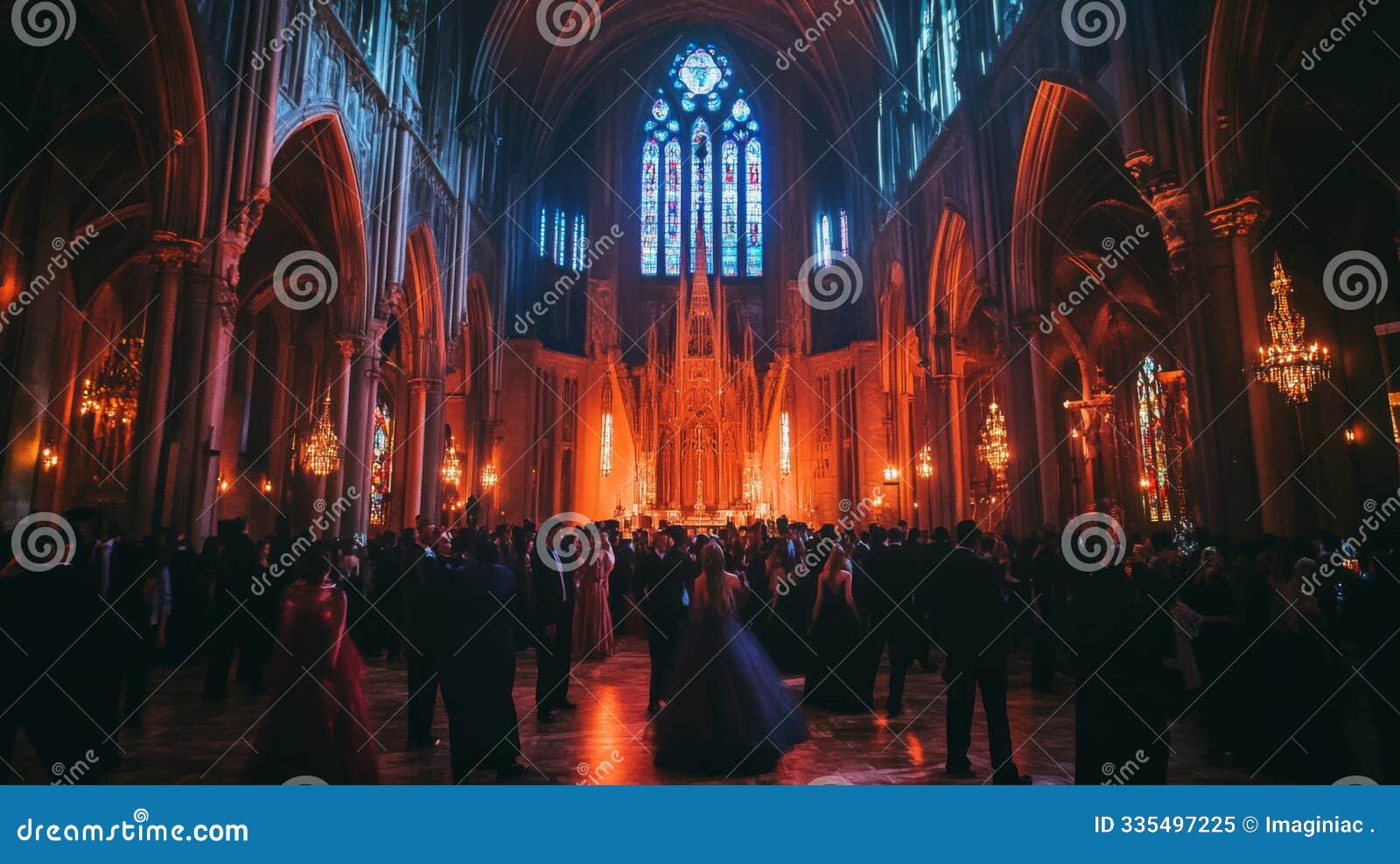 A Formal Gathering Inside a Gothic Cathedral Stock Illustration ...