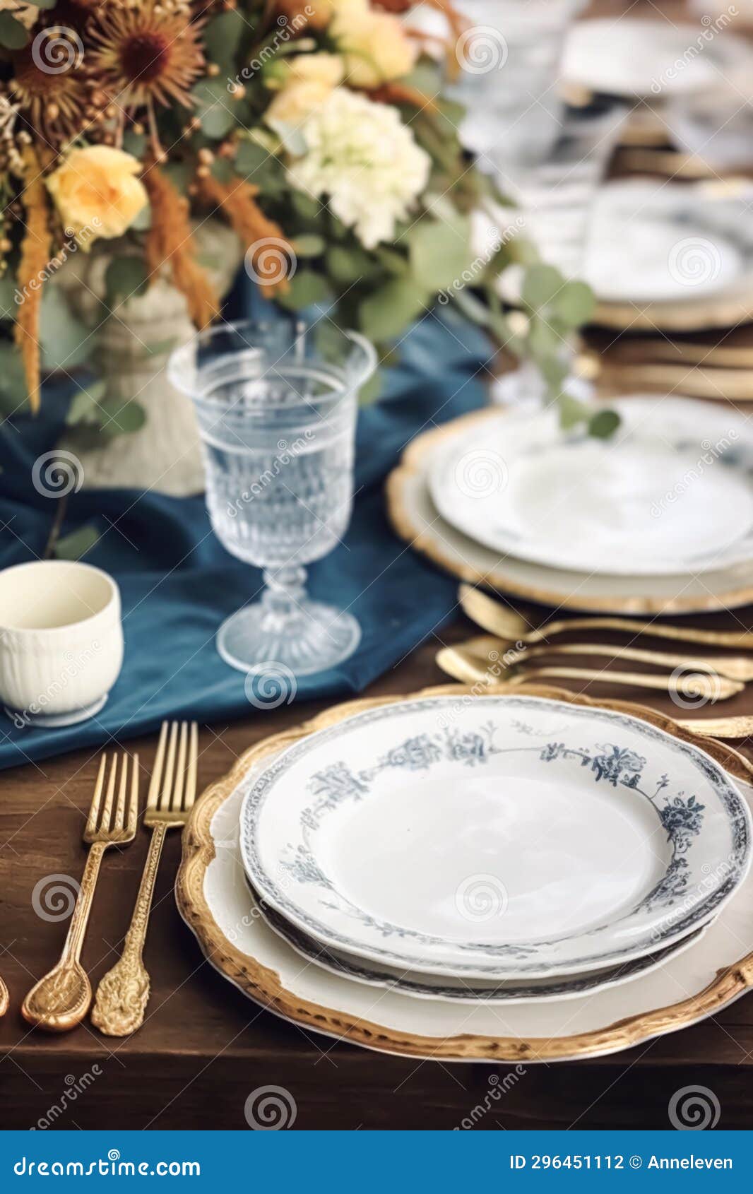 Formal Holiday Tablescape with Blue Decor, Dinner Table Setting, Table ...