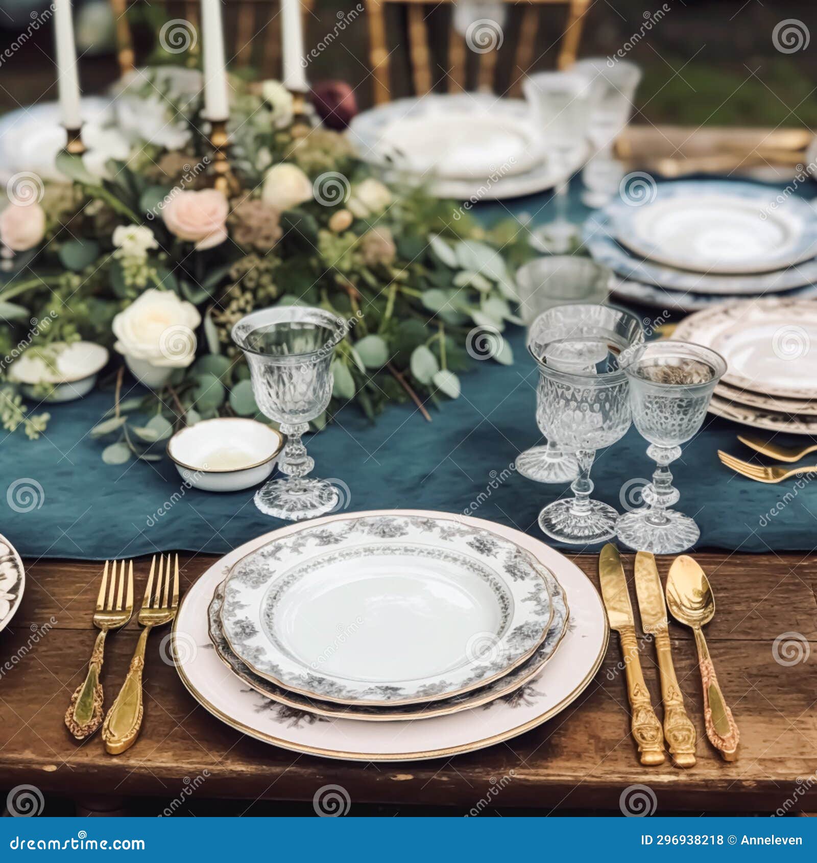 Formal Holiday Tablescape with Blue Decor, Dinner Table Setting, Table ...