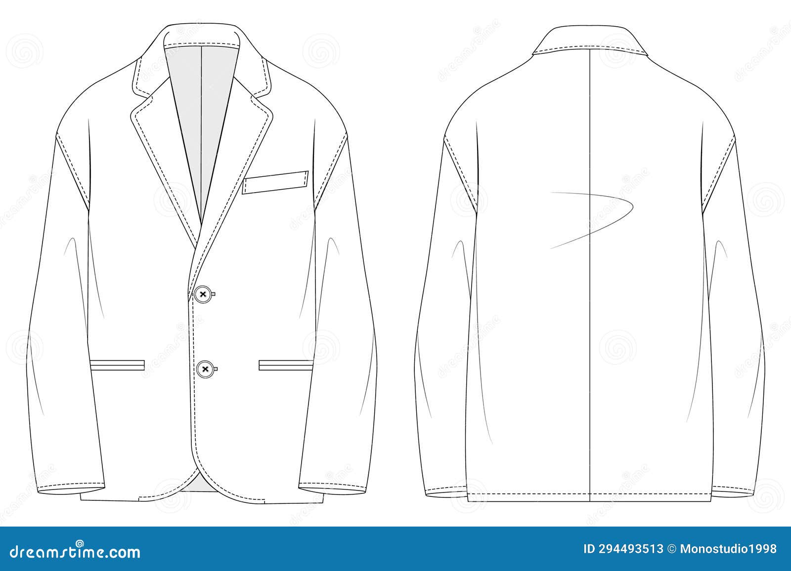 Formal Suit, Front and Back, Drawing Pattern with Vector Illustration ...