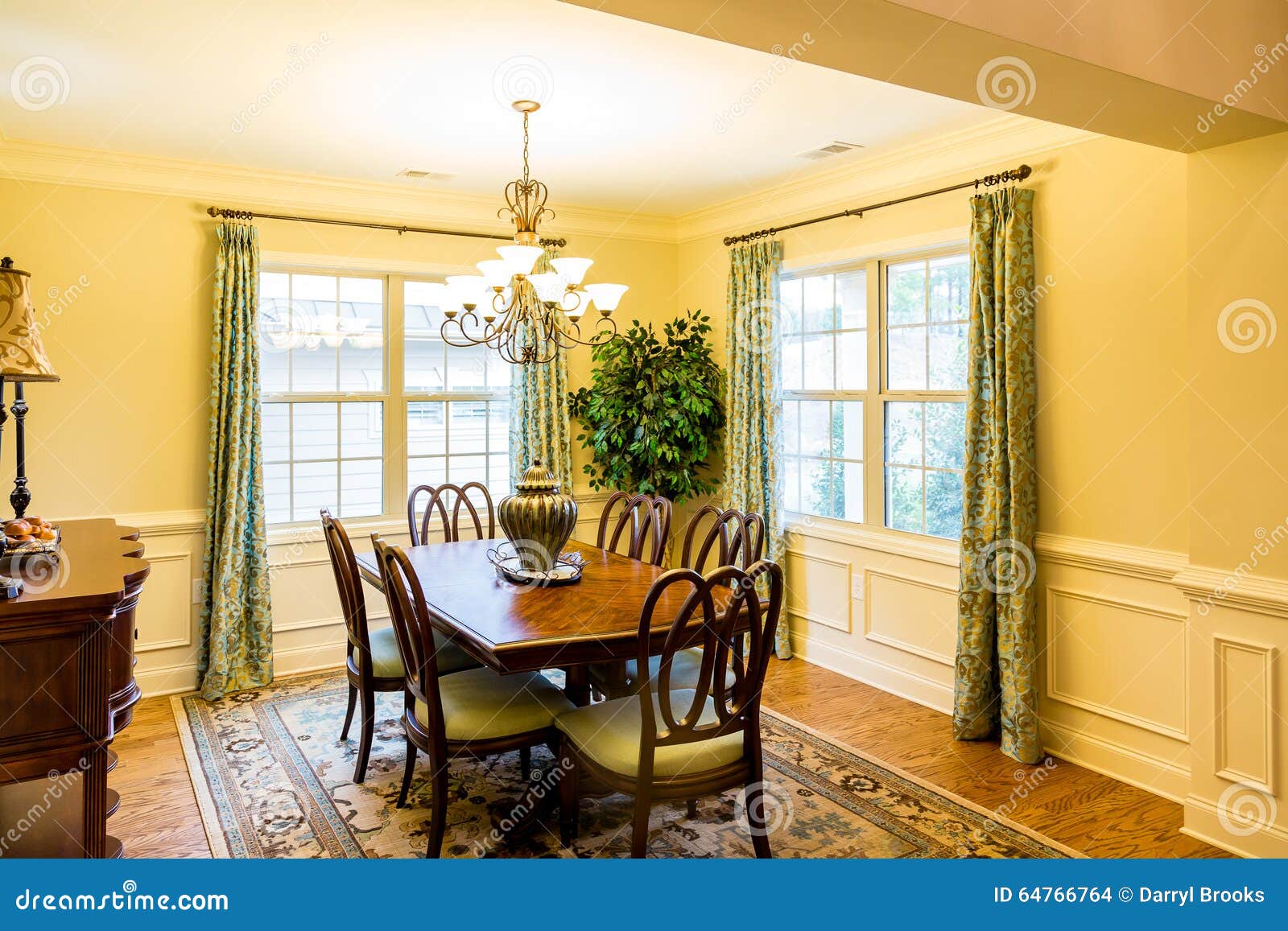 Formall Dining Room with Sunny Windows Stock Photo - Image of ...